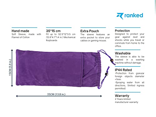 Ranked Travel Sleeve for Mechanical Gaming Keyboard | Extra Cable Storage Pouch | Dustproof (Fits 60-75% Size Keyboards, Indigo)