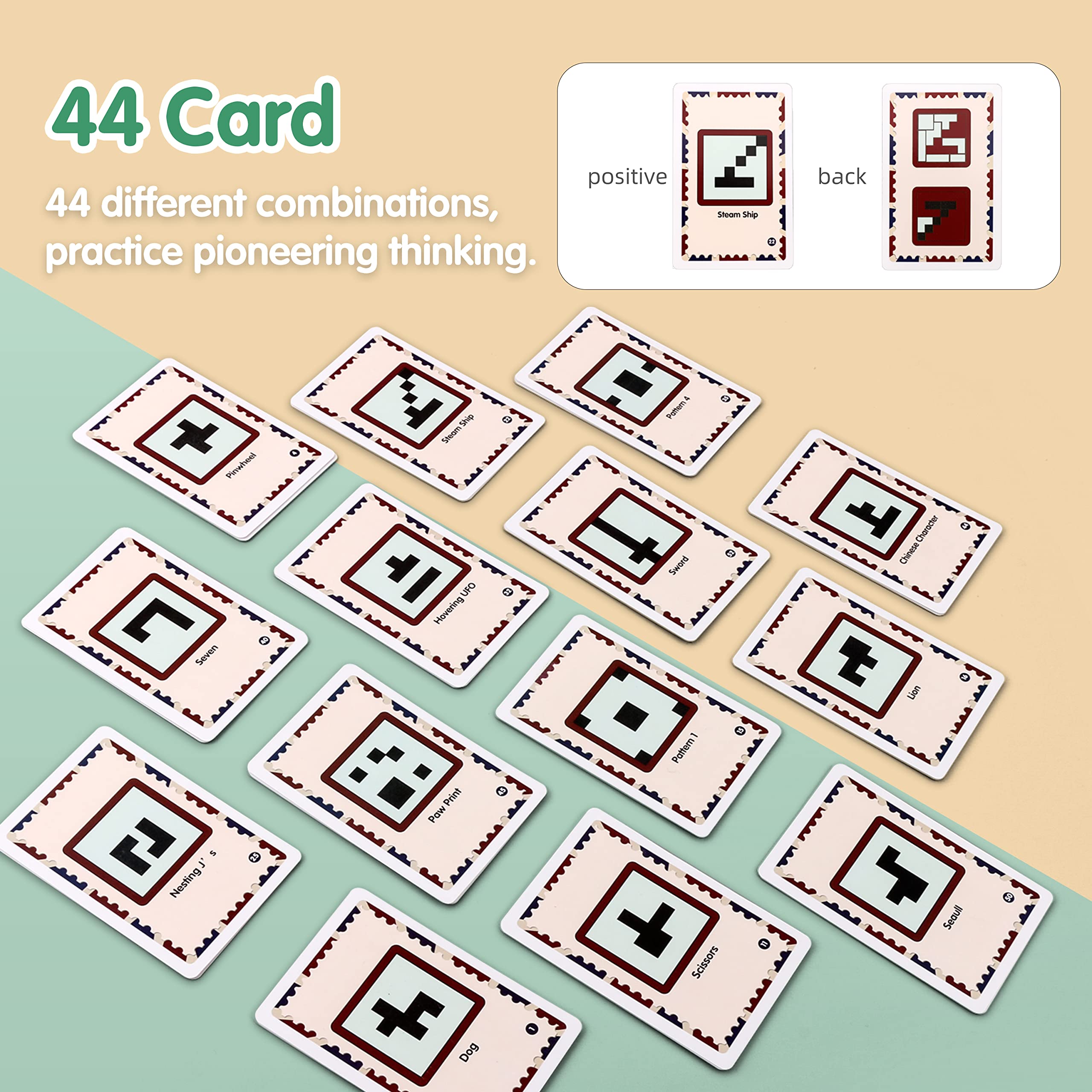 N NOCKY Puzzle Games Cubes Board Game Puzzle Pattern Blocks Brain Teasers Game with 44 Challenges, Tangram Jigsaw Intelligence Colorful 3D Russian Blocks Game STEM Montessori for Kids Age 3+