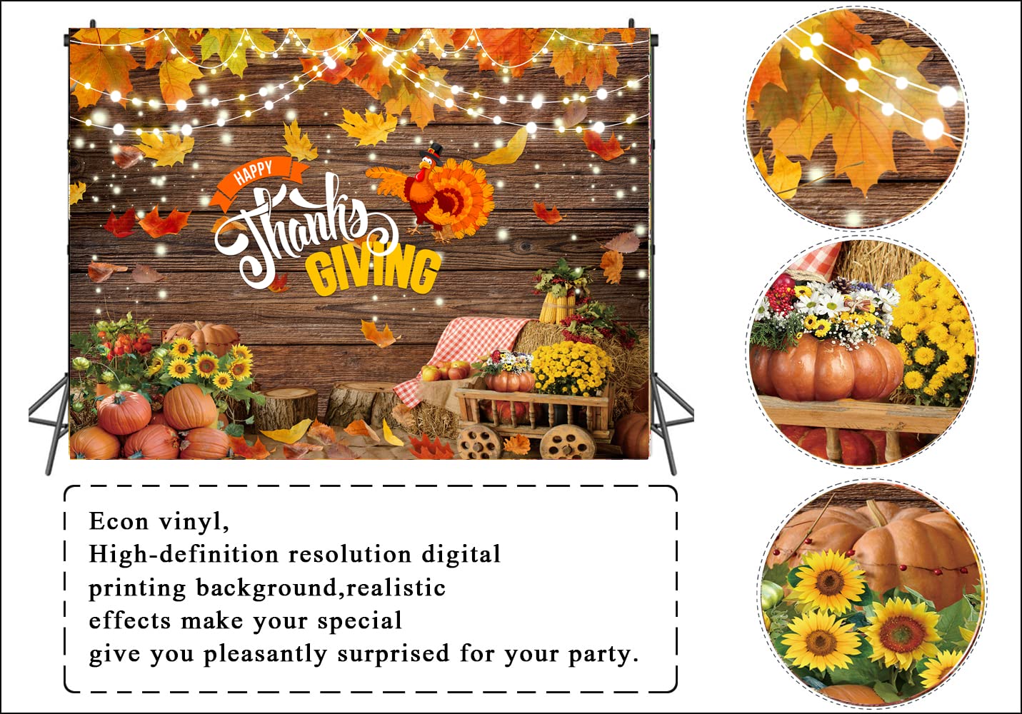 LTLYH 10x8ft Thanksgiving Backdrop Fall Backdorp Thanksgiving Turkey Pumpkin Decoration Backdrop Autumn Banner Party Backdrops 186