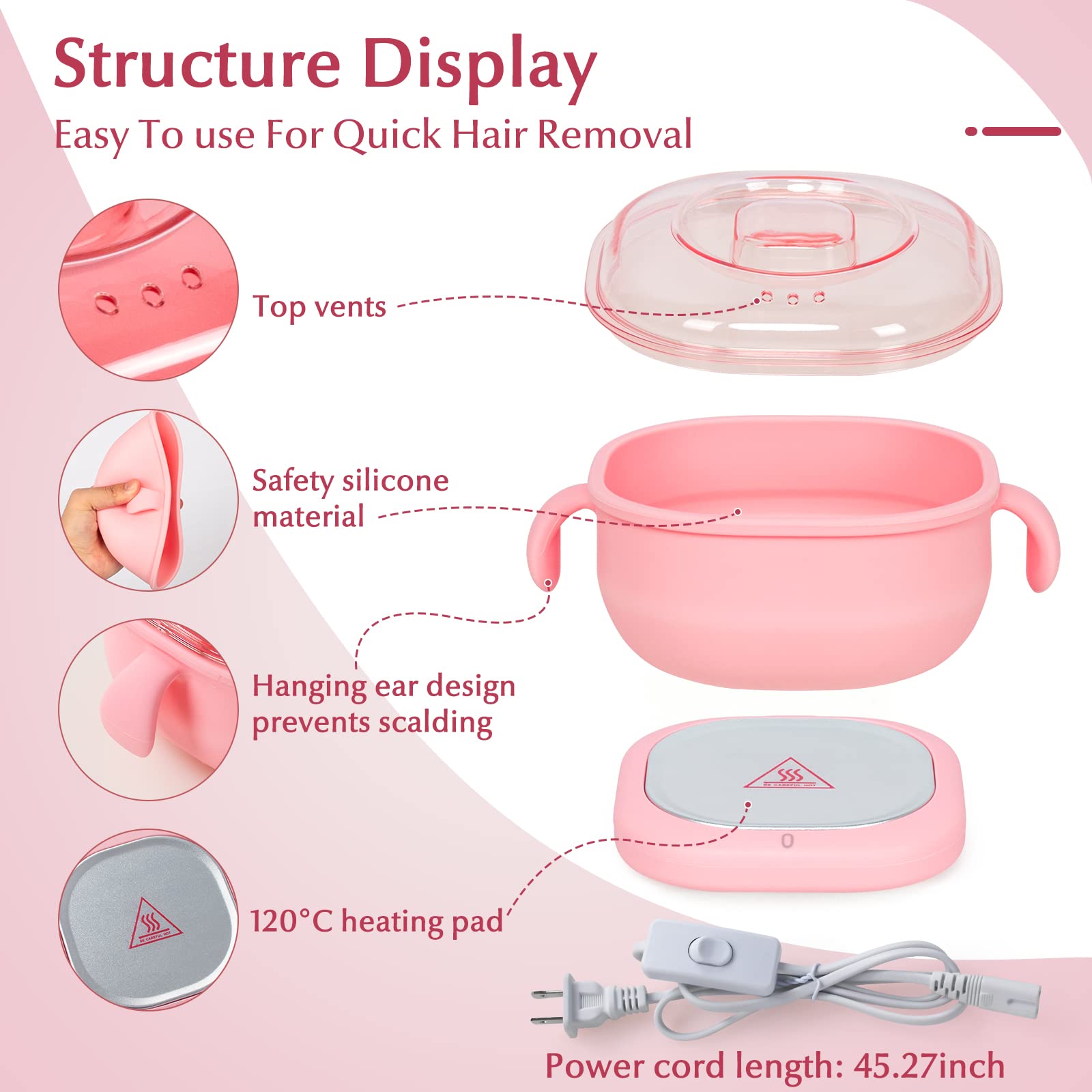 Ranrose Silicone Bowl for Wax Warmer,400ML Silicone Wax Warmer for Hair Removal with Replacement Silicone Wax Bowls for Waxing