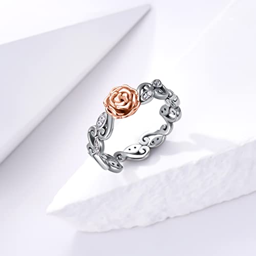 PLATYCO Rose Flower Ring 925 Sterling Silver Dainty Rose Flower Statement Engagement Rings Jewelry Gift for Women, Ring Size 6