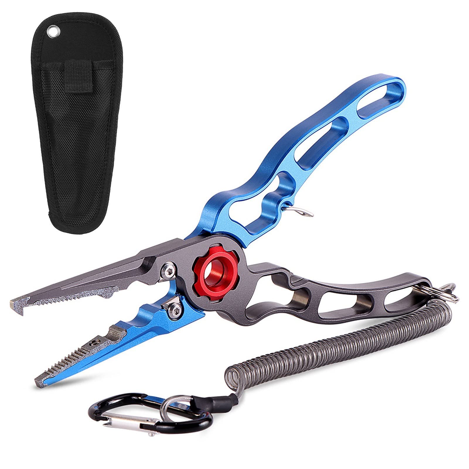 MengK Aluminium Fishing Pliers Hook Remover Pliers Fish Holder Split Ring Tool Clip Clamp Line Cutters with Lanyard and Storage Bag