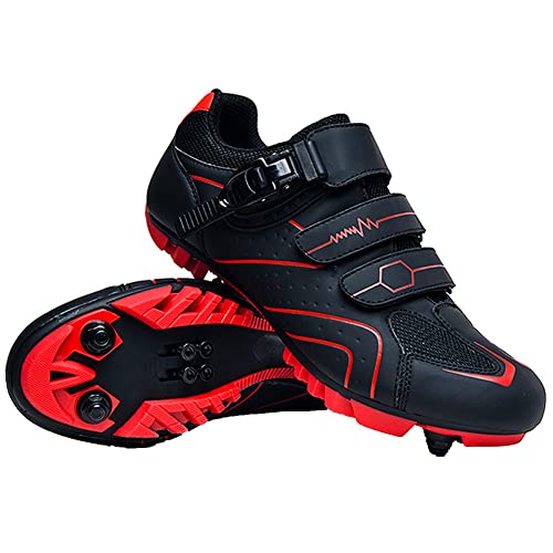 PENXZT Cycling Shoes Mens Flat Mountain Bike Sneakers Breathable Hook-Ring Compatible with SPD Cleats,D,5