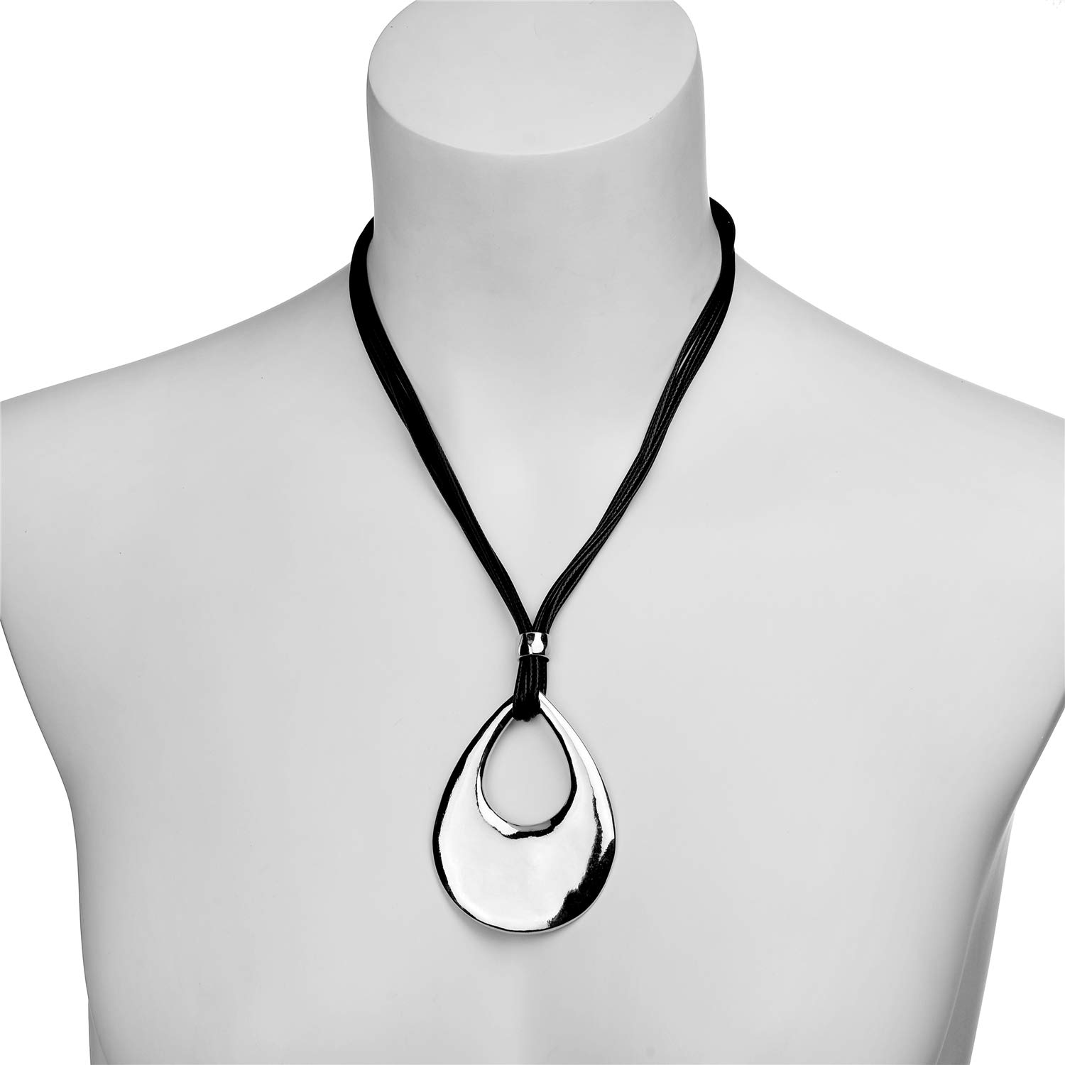 Nicole Miller Black Multi-strand Silver Teardrop Tribal Chain Necklace