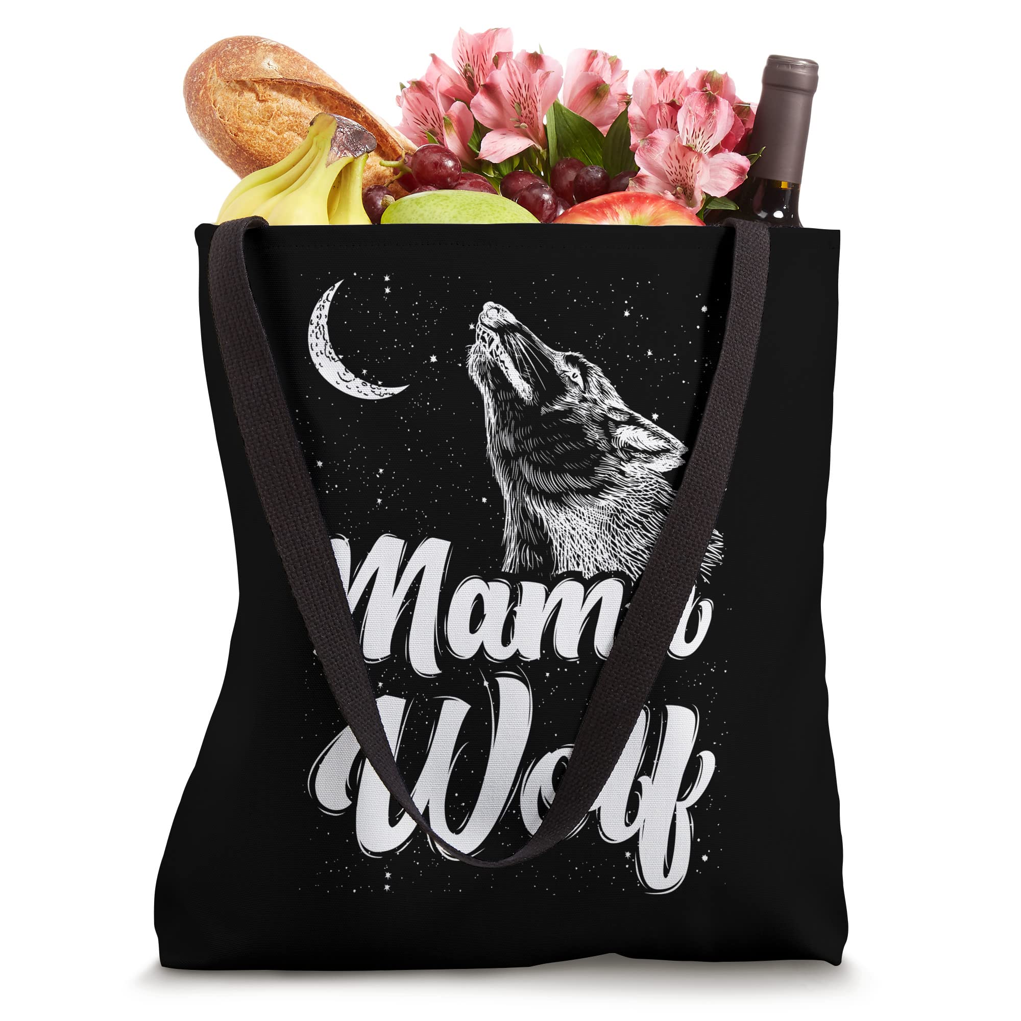 Mama Wolf And Moon, Momma Wolf Howling, Funny Animal Tote Bag