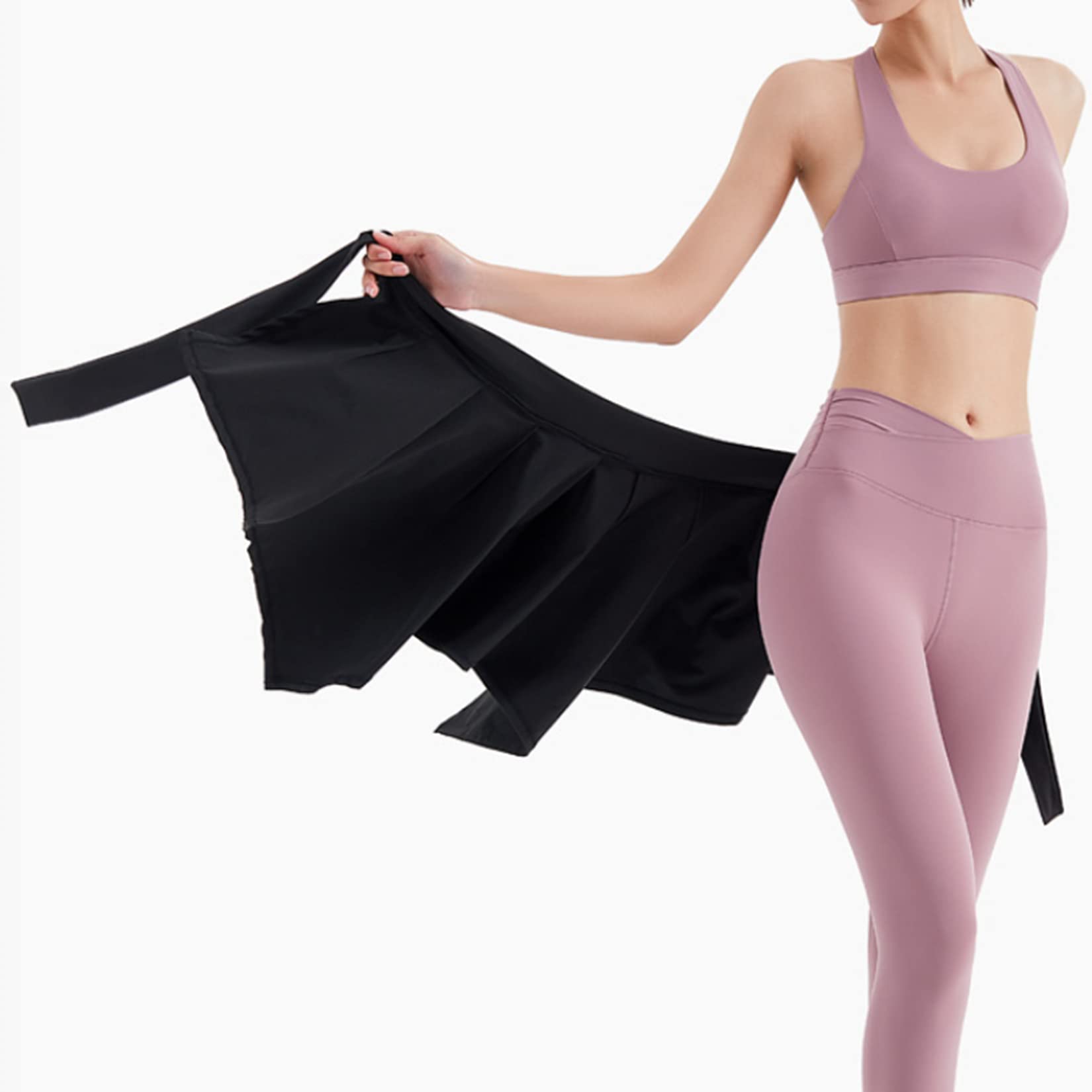 Lu's Chic Women's Ruched Tennis Wrap Skirt Stretch Tie Up Skirt Light Comfy Loose Stretchy Yoga Black One Size