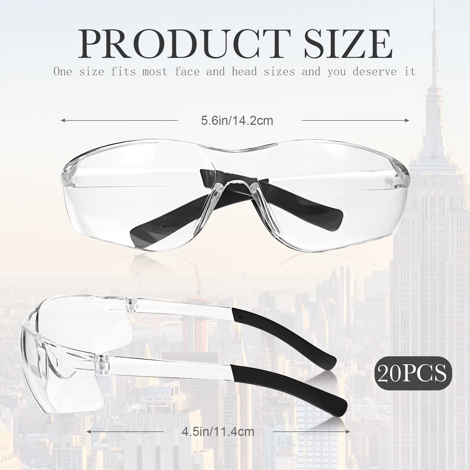 Queekay 20 Pcs Safety Glasses UV Scratch Resistant Eyewear Polycarbonate Goggles Clear Protective Eyewear for Lab Science (Transparent)