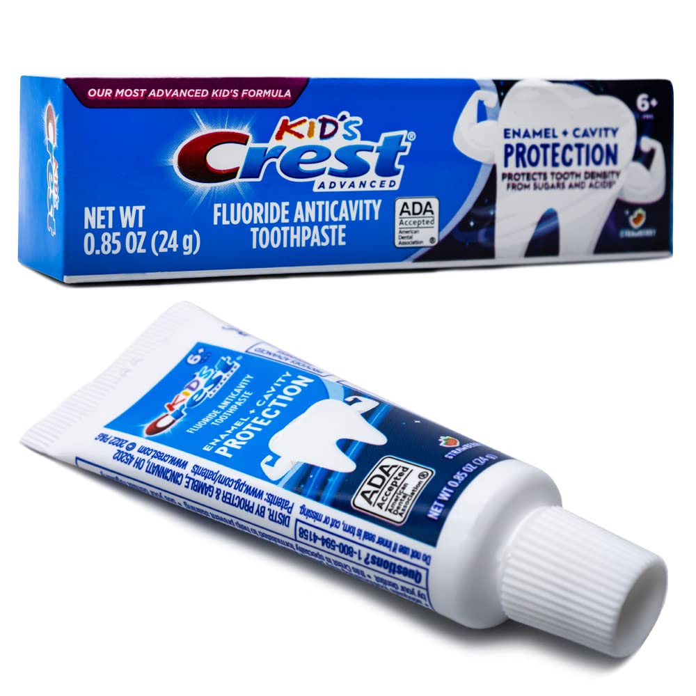 Oral-B Pro-Health Junior CrossAction Galaxy Toothbrush, Ages 6+, Soft -1 Count & Crest Kids Advanced Toothpaste Enamel + Cavity Protection with Fluoride for Anticavity, Travel Size 0.85oz - Pack of 2