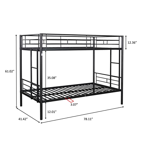 HomSof Metal Twin Over Twin Bunk Bed with 2 Side Ladders,Made of Heavy Duty Steel, for Kids Teens Adults,Black