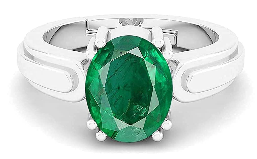 LMDPRAJAPATIS Natural Certified Genuine Unheated Untreated Original Green Emerald 4.25 Carat Panchdattu Ring Silver Plated Ring for Men & Women's
