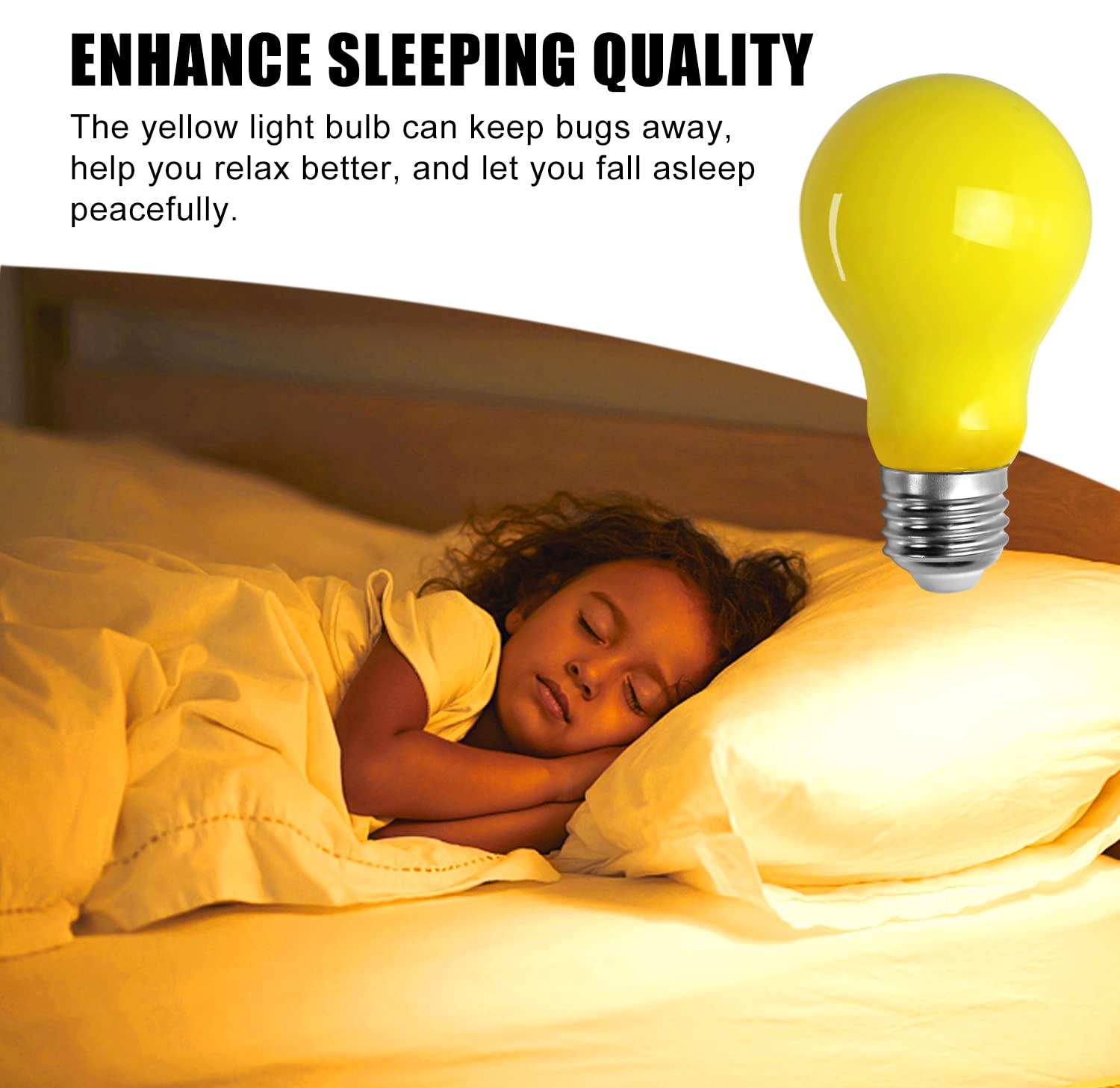 Kiraralite A19(A60) LED Bug Free Light Bulb, Yellow Color Bug Light Bulb with Warm Light, E26 Medium Base for Outdoors/Indoors, 120V, 5W, (2Pack)