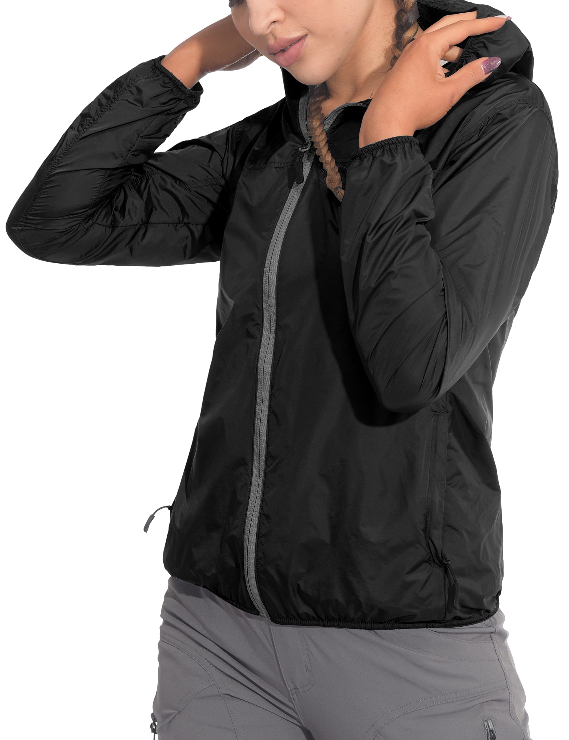 Little Donkey Andy Women's Running Windbreaker Jacket Lightweight Packable Water Resistant Jacket with Hood for Cycling Camping, A Ultralight Purple S