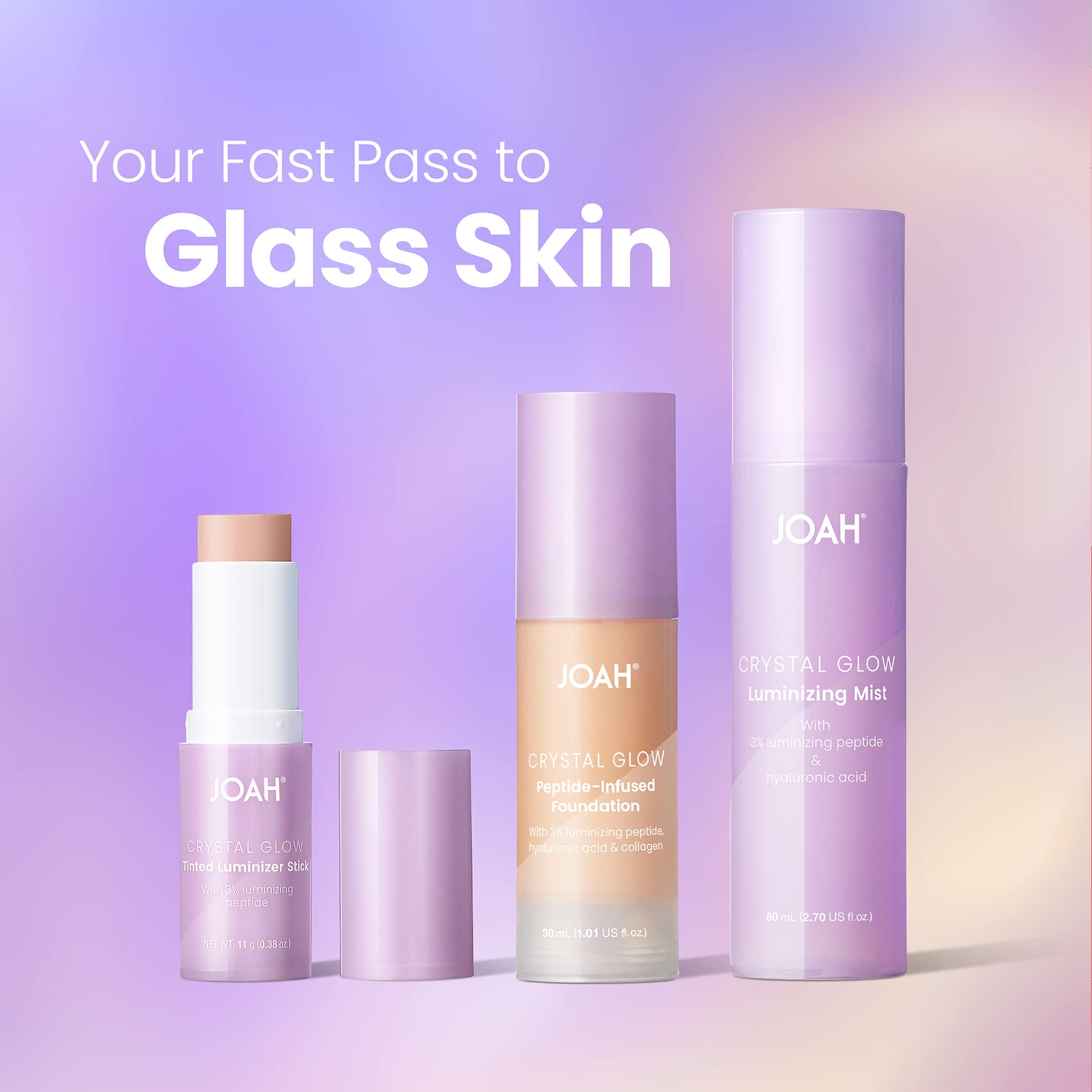 JOAH Crystal Glow Peptide-Infused Foundation, 2-in-1 Multitasking Korean Makeup with Blurring Face Primer, Luminizer, Hydration & Skin Defense for a Flawless Finish, 1.01 Oz, Very Fair Cool