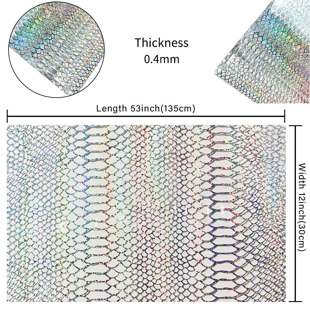 HYANG Snake Moire Solid Transparent PVC Super Clear Holographic Vinyl Faux Leather Sheets 1 Roll 12" x 47" (30cm x 120cm) for DIY Bows Earrings Bags DIY Crafts Making
