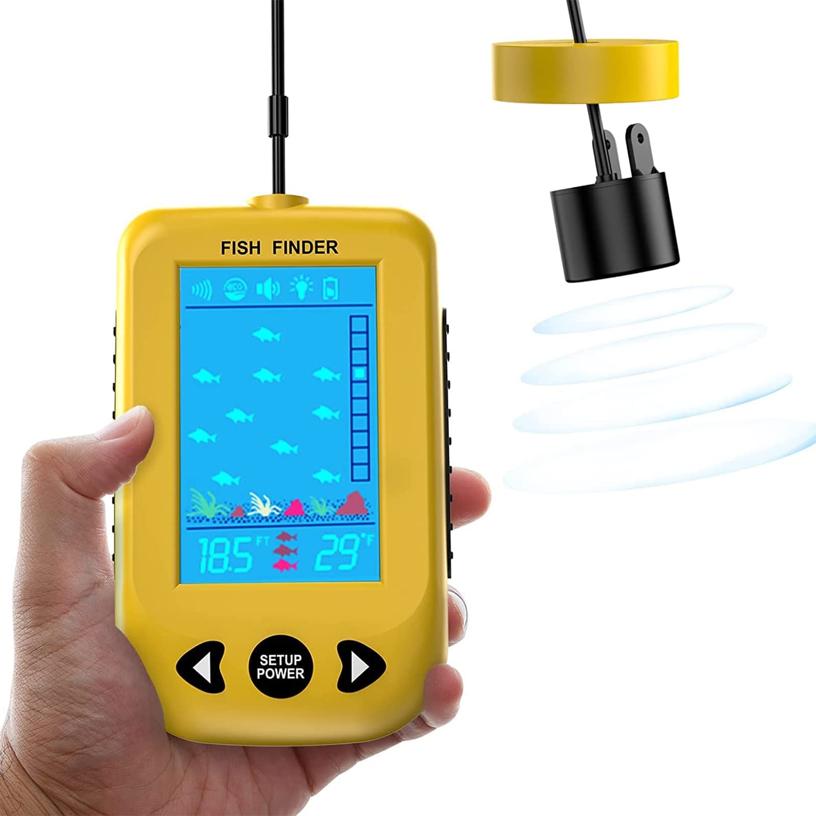 LIMINK FX02F Portable Sonar Fish Finder Ice Fishing Gear, 3.1-Inch LCD Screen, 90° Angles Detection, 328 FT Depth Detection, Fish Depth Finder Transducer Detector for Kayak, Boat, River, Lake, Sea