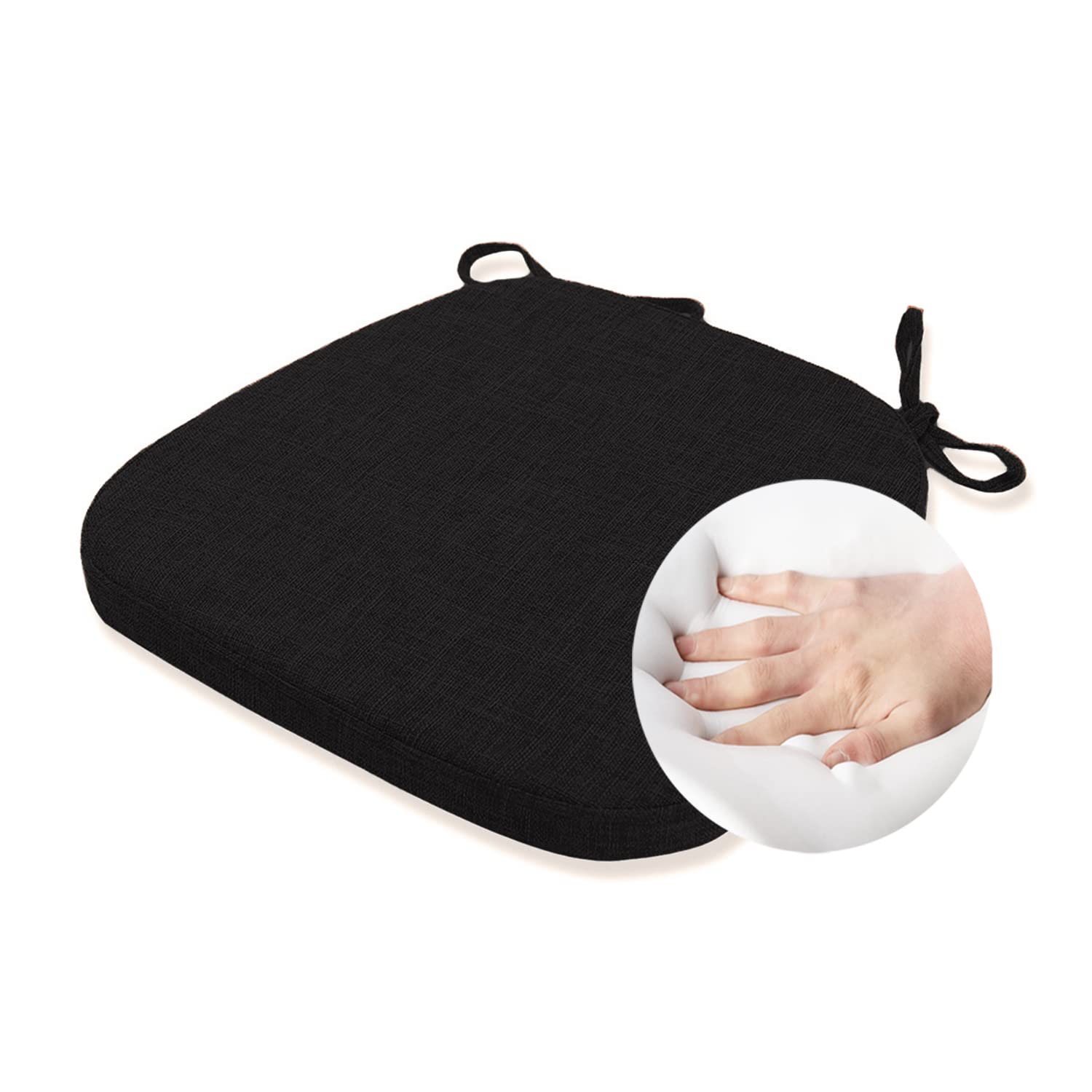 KGPLOME Chair Cushion with Ties for Dining Chair - Memory Foam No Slip Kitchen Chair pad and Dining Room Seat Cushion with Machine Washable Cover [16.5 X 16.2 Inches] - Black