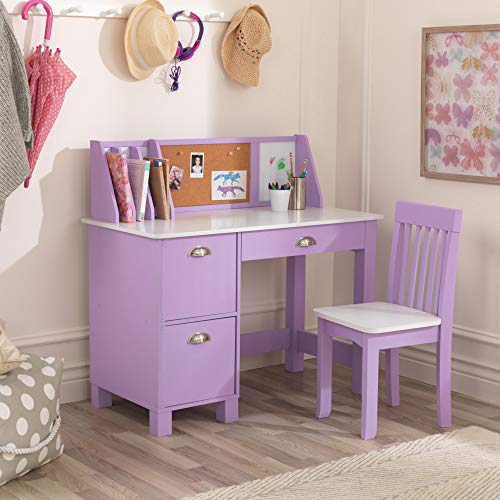 KidKraft Study Desk with Chair - Lavender, Drawers, Extra Storage, Handles, Bulletin Board, Sturdy, Solid, Kid-Sized Study, Gift for Ages 5-10