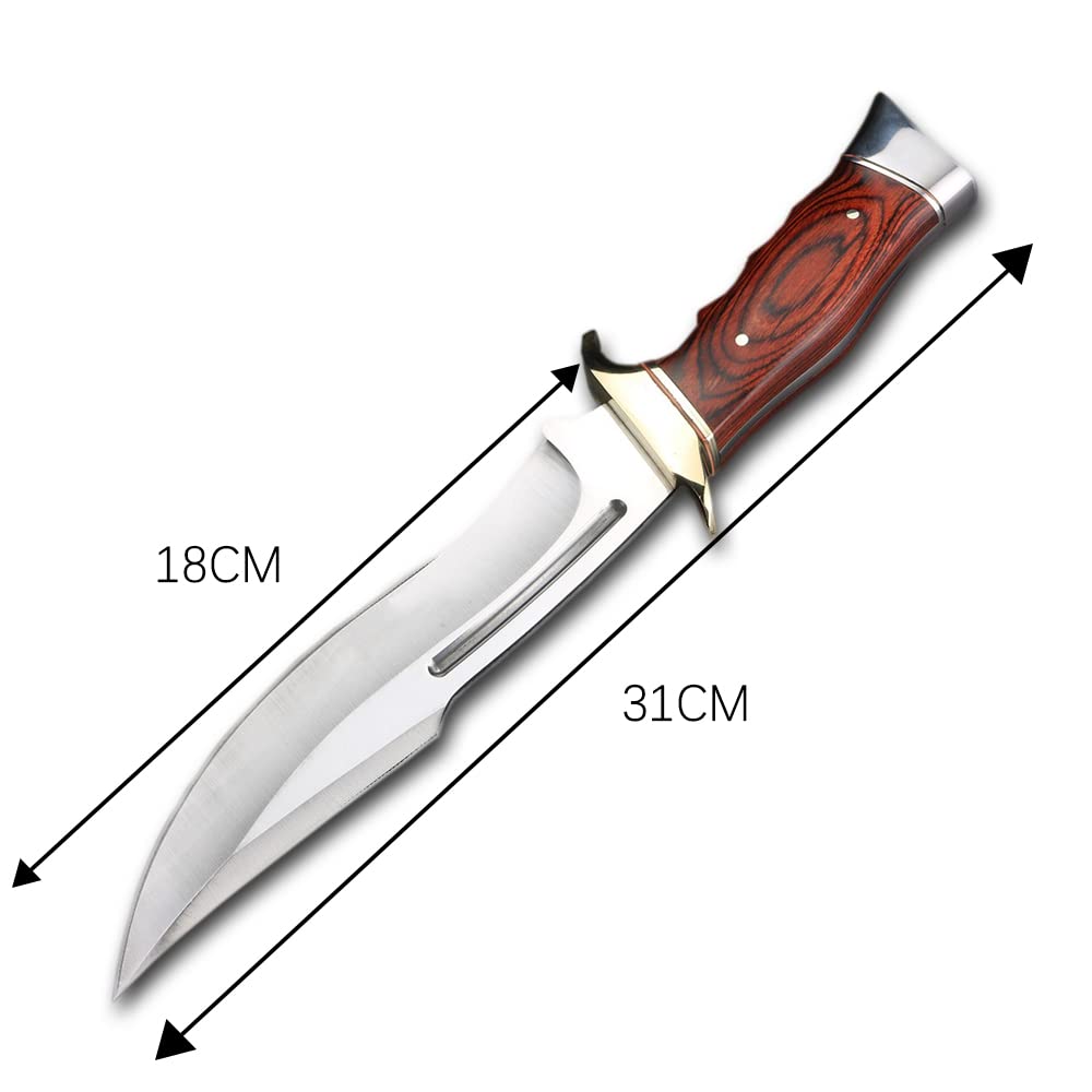 liuliang1 12.2'' Hunting knife Fixed Blade with the sharpest 3Cr13MoV stainless steel Red sandalwood Handle+sheath for Outdoor Survival, Camping