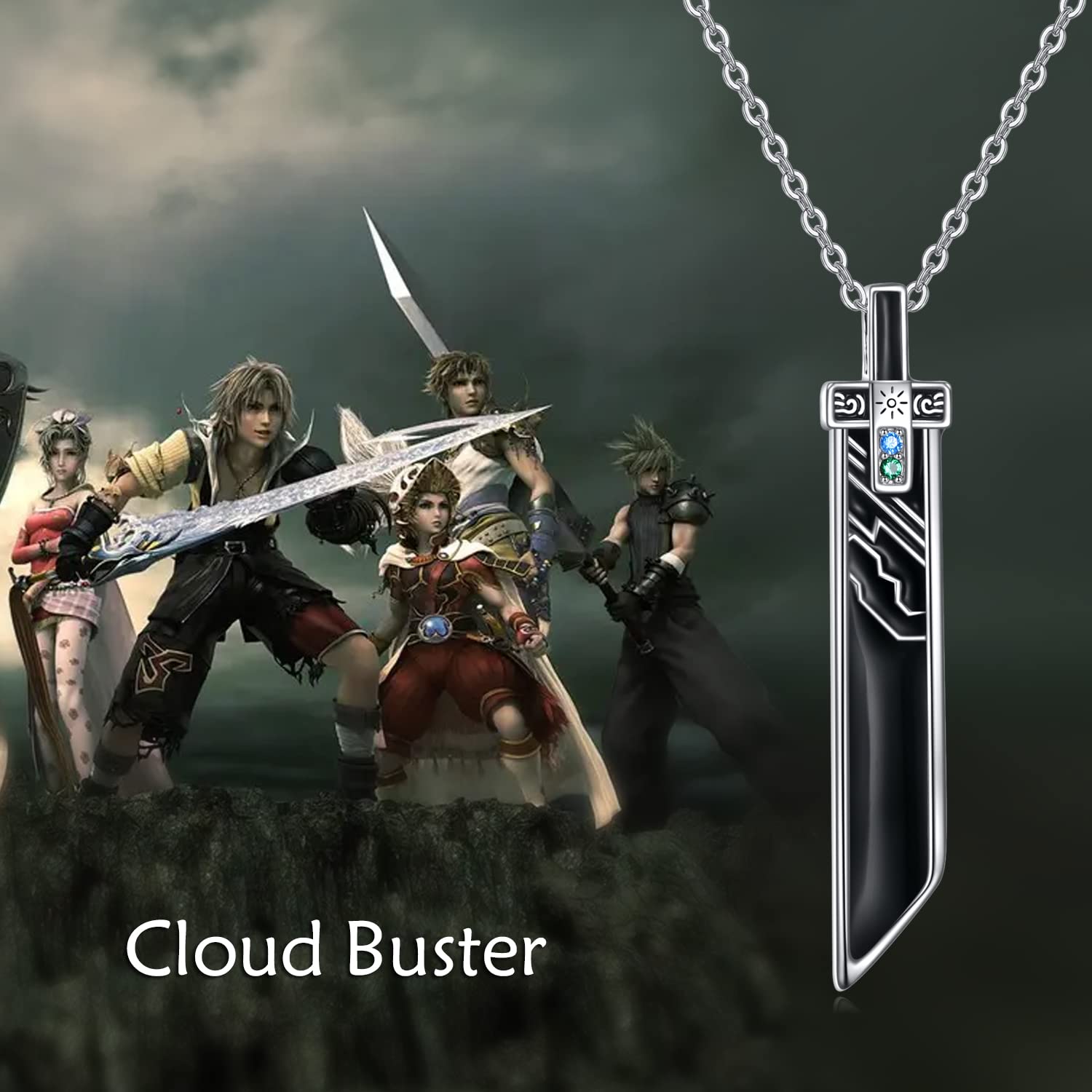 NIFUNAO 925 Sterling Silver Final Fantasy VII Remake Cloud Buster Sword Pendant Necklace