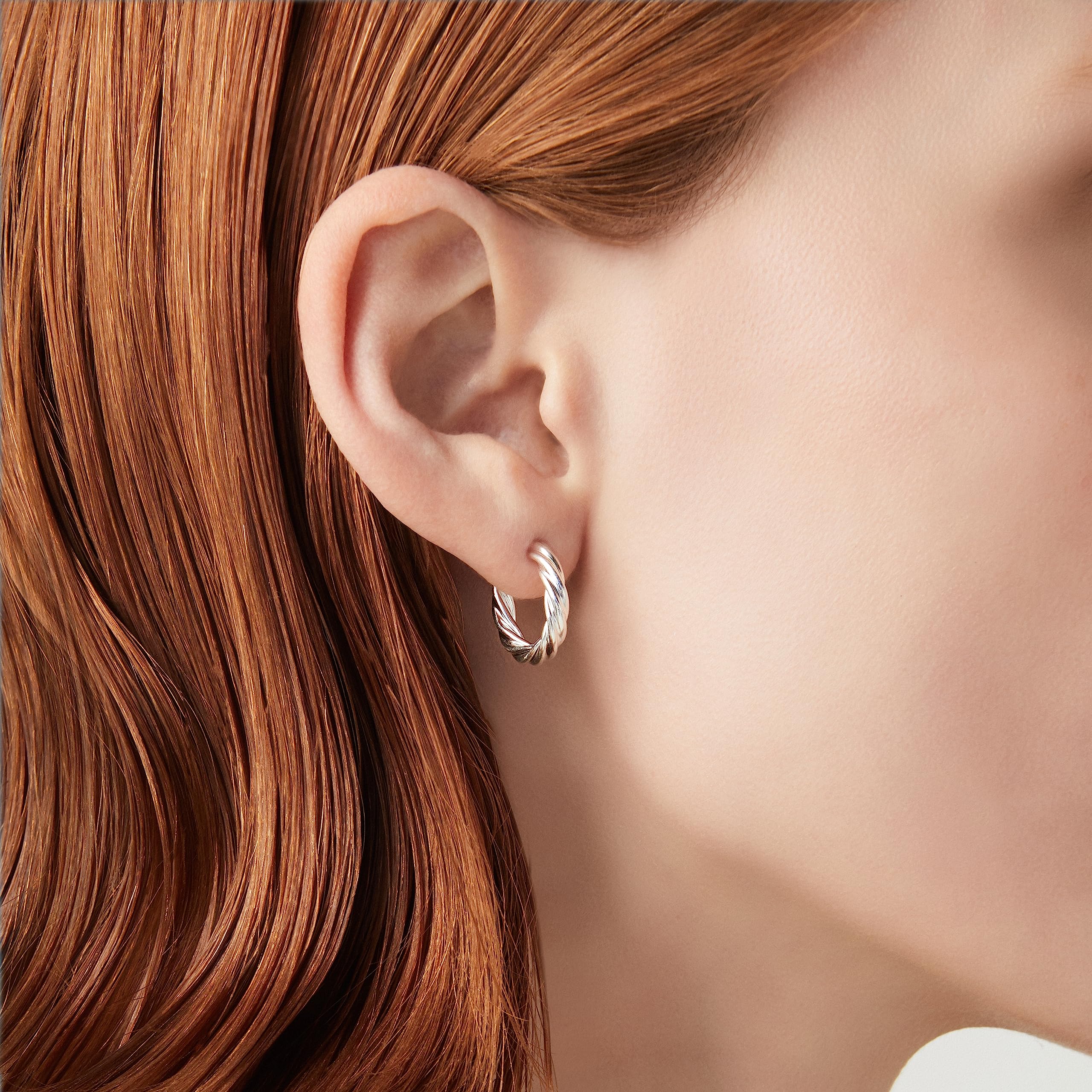 Miabella 925 Sterling Silver or 18Kt Gold Over Silver 3mm Twisted Lightweight Chunky Small Hoop Earrings for Women Made in Italy (Sterling silver)