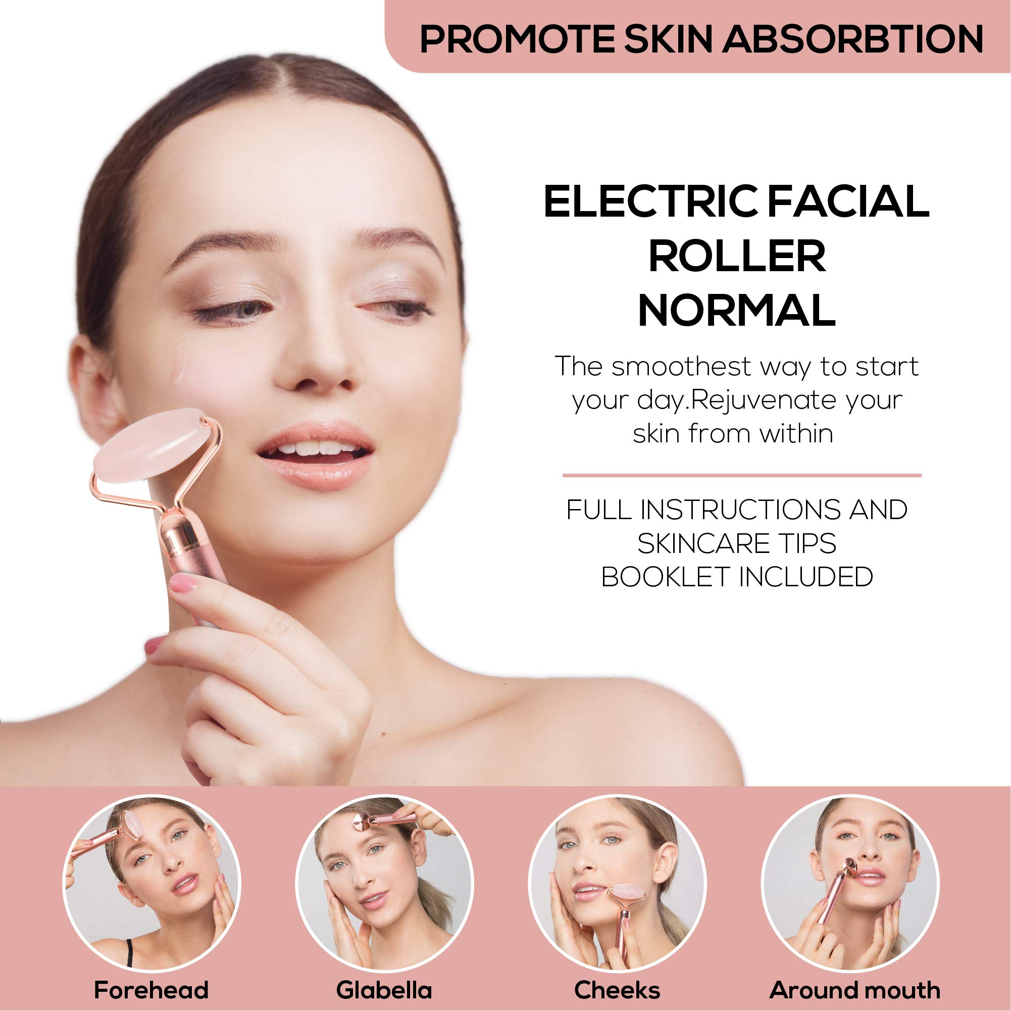 Heaven of Joy Authentic Premium Electric Rose Quartz Roller and Anti-Aging Gua Sha Set, Beauty Massager Tool for Deep Massages and Skin Rejuvenation