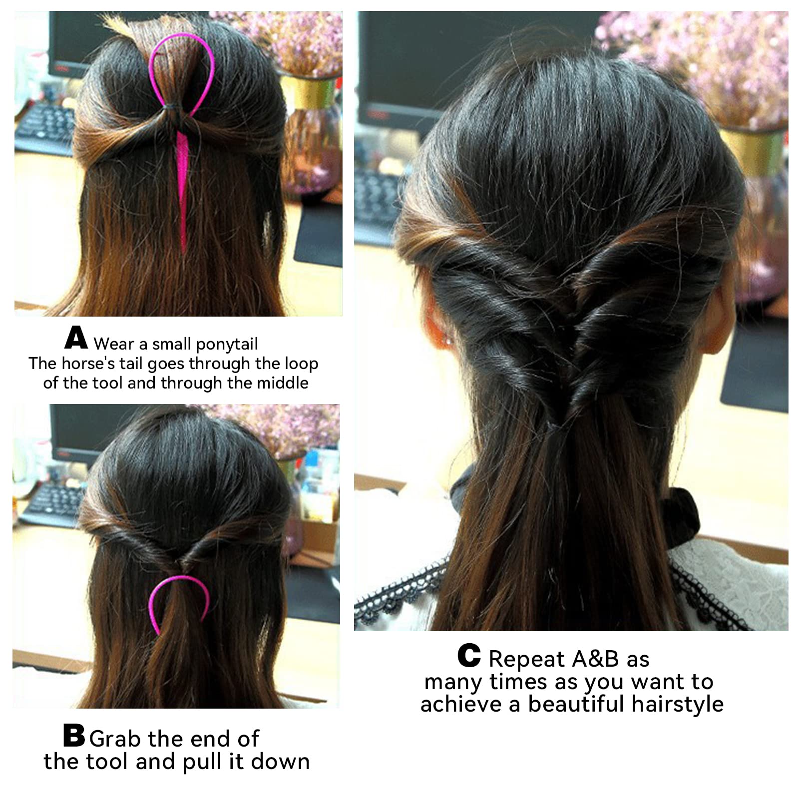 Parting Comb and Braiding Tool Set - Hair Pull Through Tool for Pony & Topsy Tails, Loops, and Hairstyling Accessories for Women