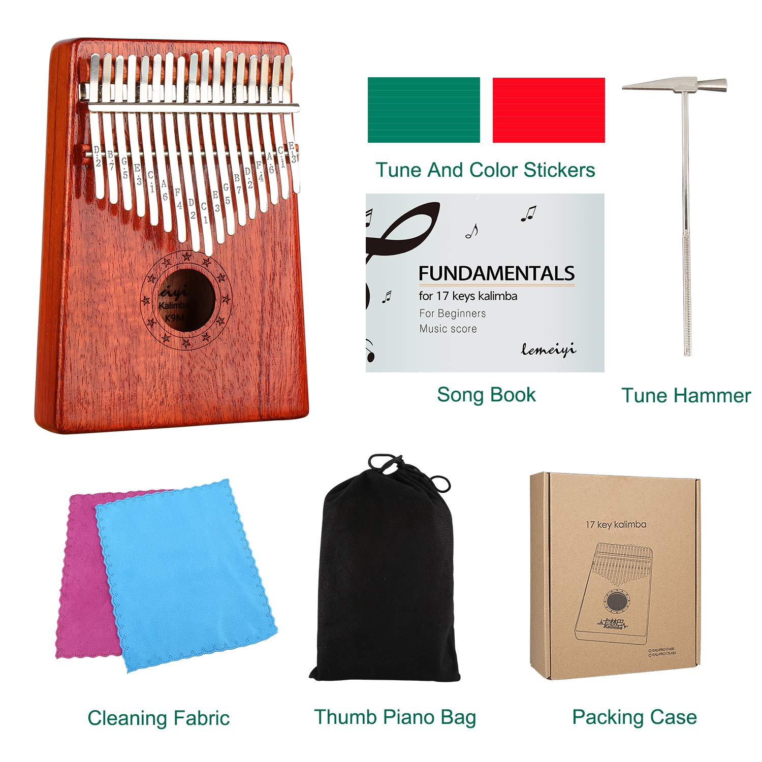 Kalimba Thumb Piano 17 Key Finger Piano Musical Instrument with Study Instruction and Tune Hammer, Gift for Kids, Adult Beginners