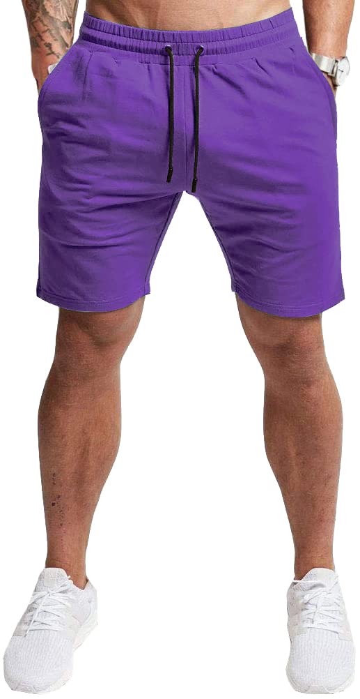 Men's Casual Training Shorts Gym Workout Fitness Short Bodybuilding Running Jogging Short Pants Purple L Tag XXL