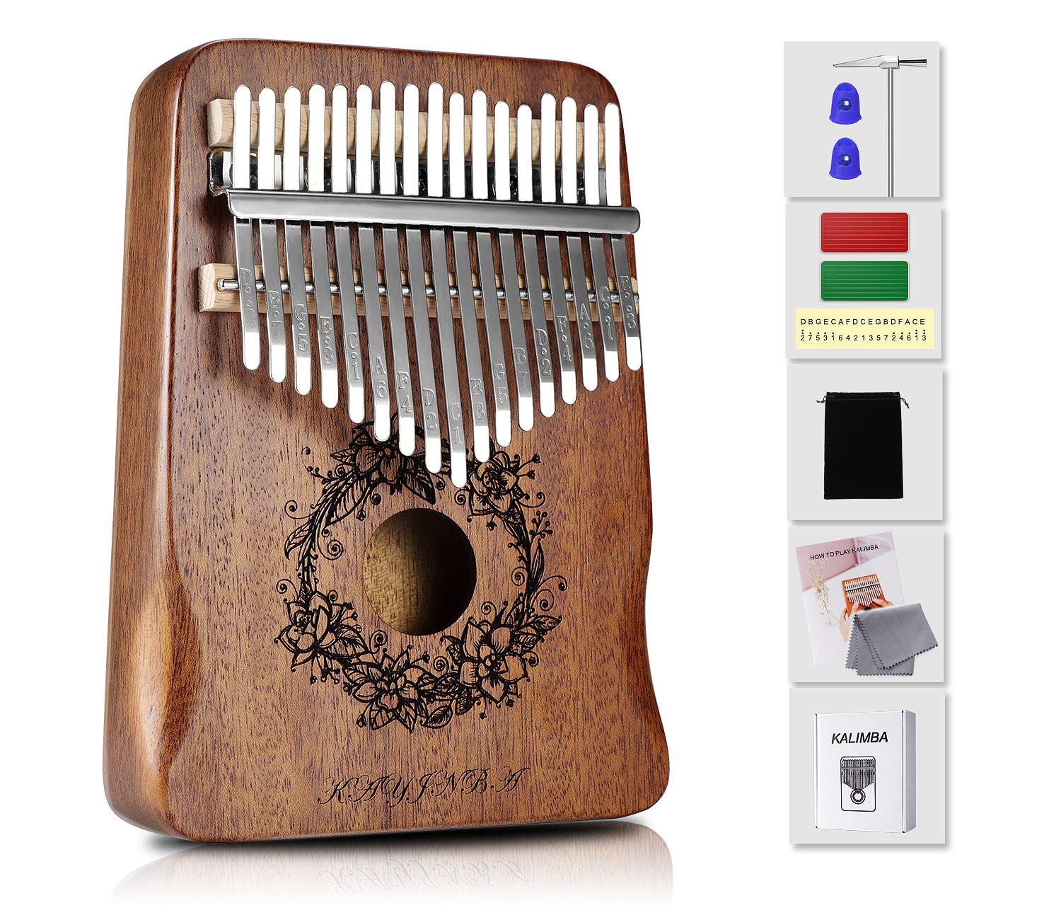 Kalimba-17 Key Thumb Piano,Exquisite Mahogany Wood Portable Kalimba,Tune Hammer and Study Instruction,Musical Gifts for Music lovers Adults Kids(Classic Brown)