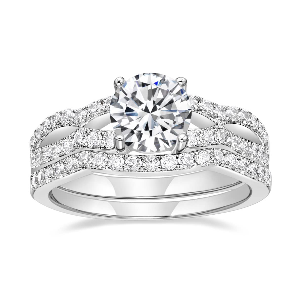 Mameloly 1ct Wedding Rings for Women Round Bridal Ring Sets Halo Cubic Zirconia Engagement Promise Rings for Her Size 7