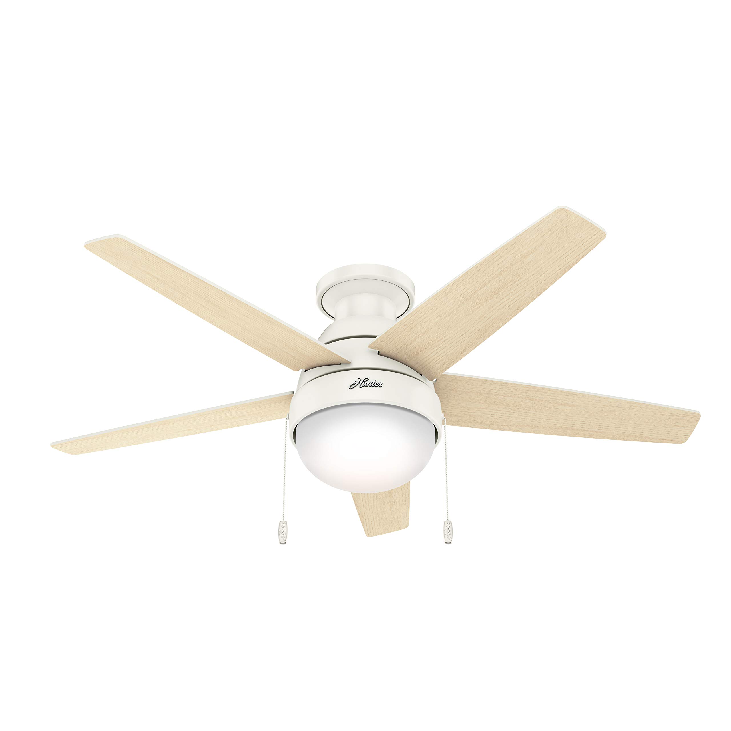 Hunter Fan 46 inch Low Profile Fresh White Indoor Ceiling Fan with Light Kit and Pull Chain (Renewed)