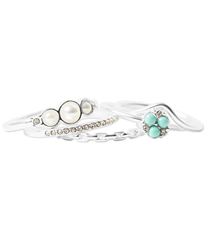 Lucky Brand Delicate Turquoise Ring Stack,Silver,One Size