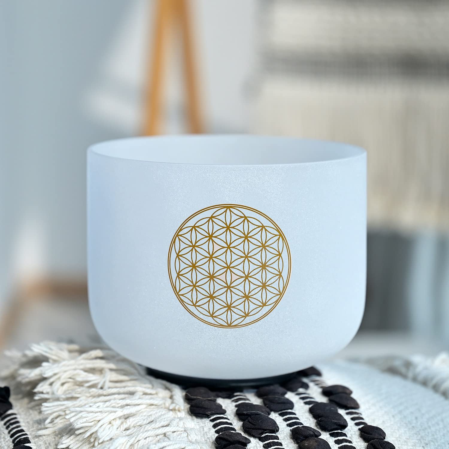 N/A 528Hz 8" C 5 Octave Chakra Frosted Quartz Crystal Singing Bowl with Flower of Life