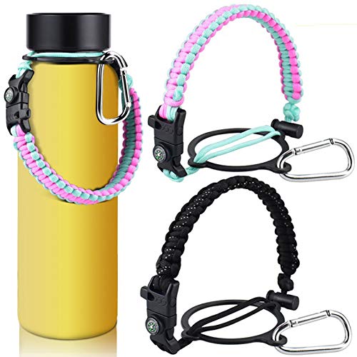 KATUMO 2 Pack Paracord Handle for Hydro Flask Wide Mouth Water Bottles for 12oz - 64oz Bottles (Not Fit for Hydro Flask 2.0), Black+Powder-Blue