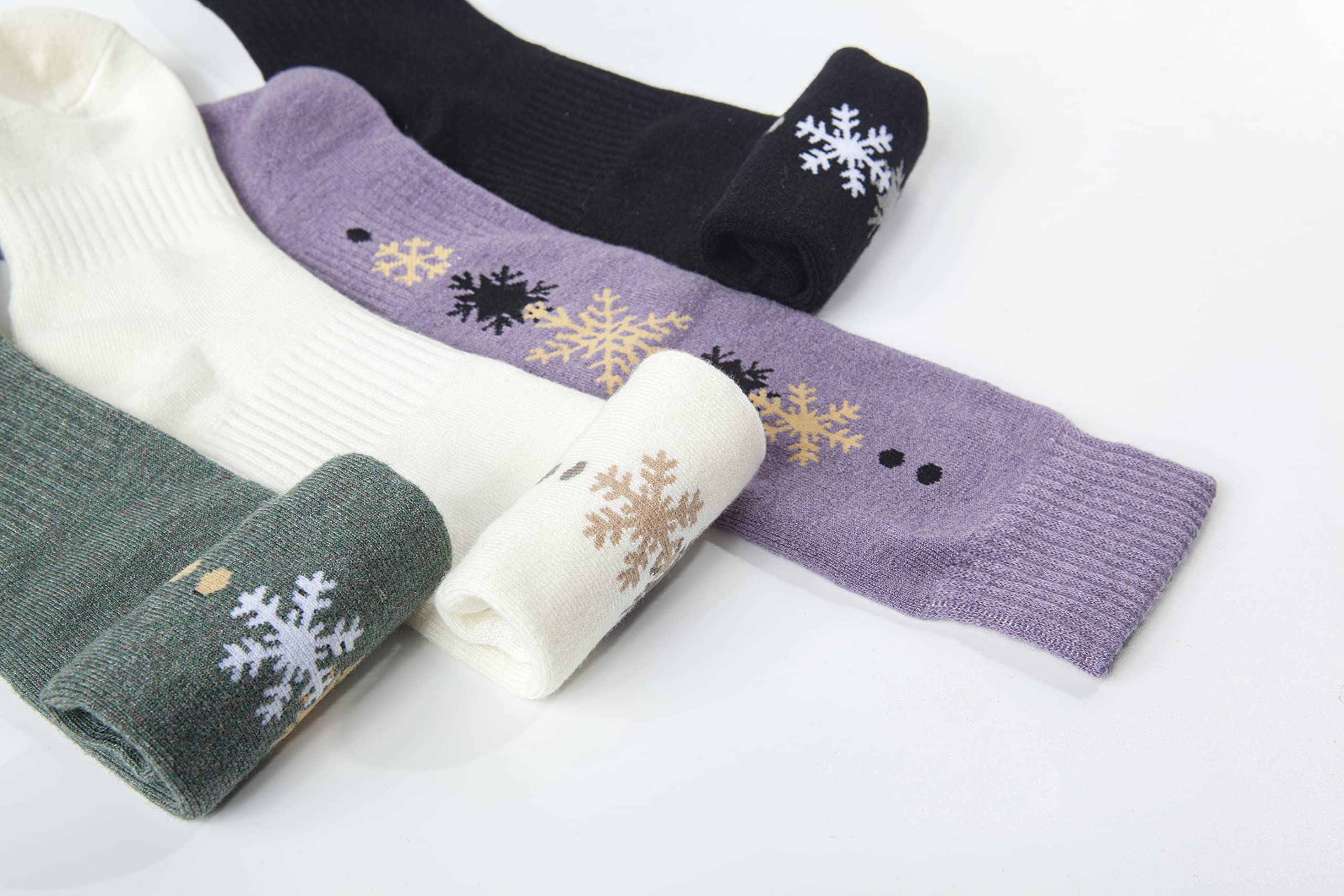 Merino Wool Ski Socks / Hiking Socks for Men&Women, Snowflake (Purple Medium)