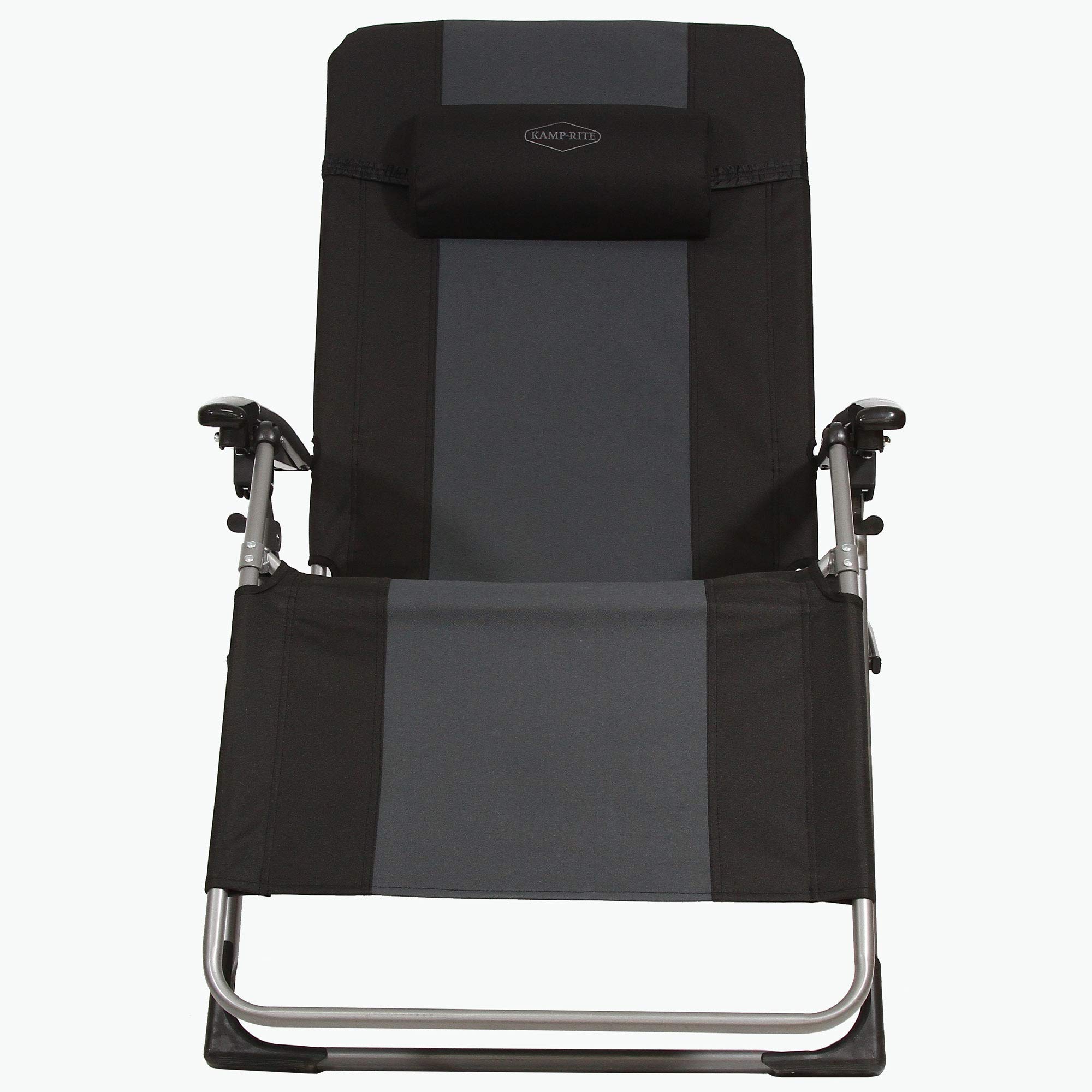 Kamp-Rite Outdoor Folding Reclining Zero Gravity Beach Lawn Chair w/Headrest for Backyard, Camping, Tailgating, & Sports, 300 LB Capacity, Gray/Black