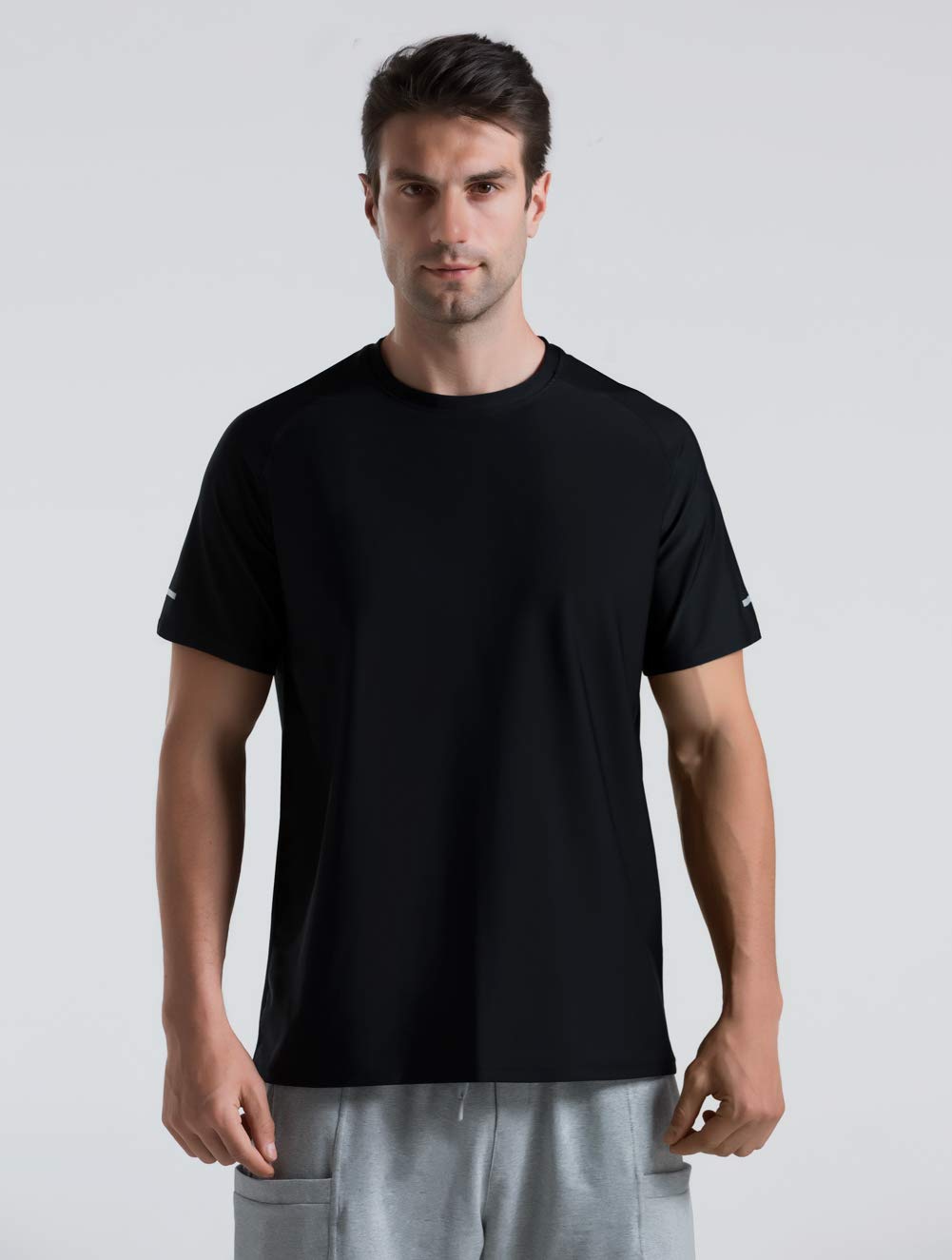 Men's Cooling Ice Silk Running Shirts Quick Dry Short Sleeve Athletic Gym T-Shirts UPF 50+ Outdoor Workout Tshirts Grey Brown