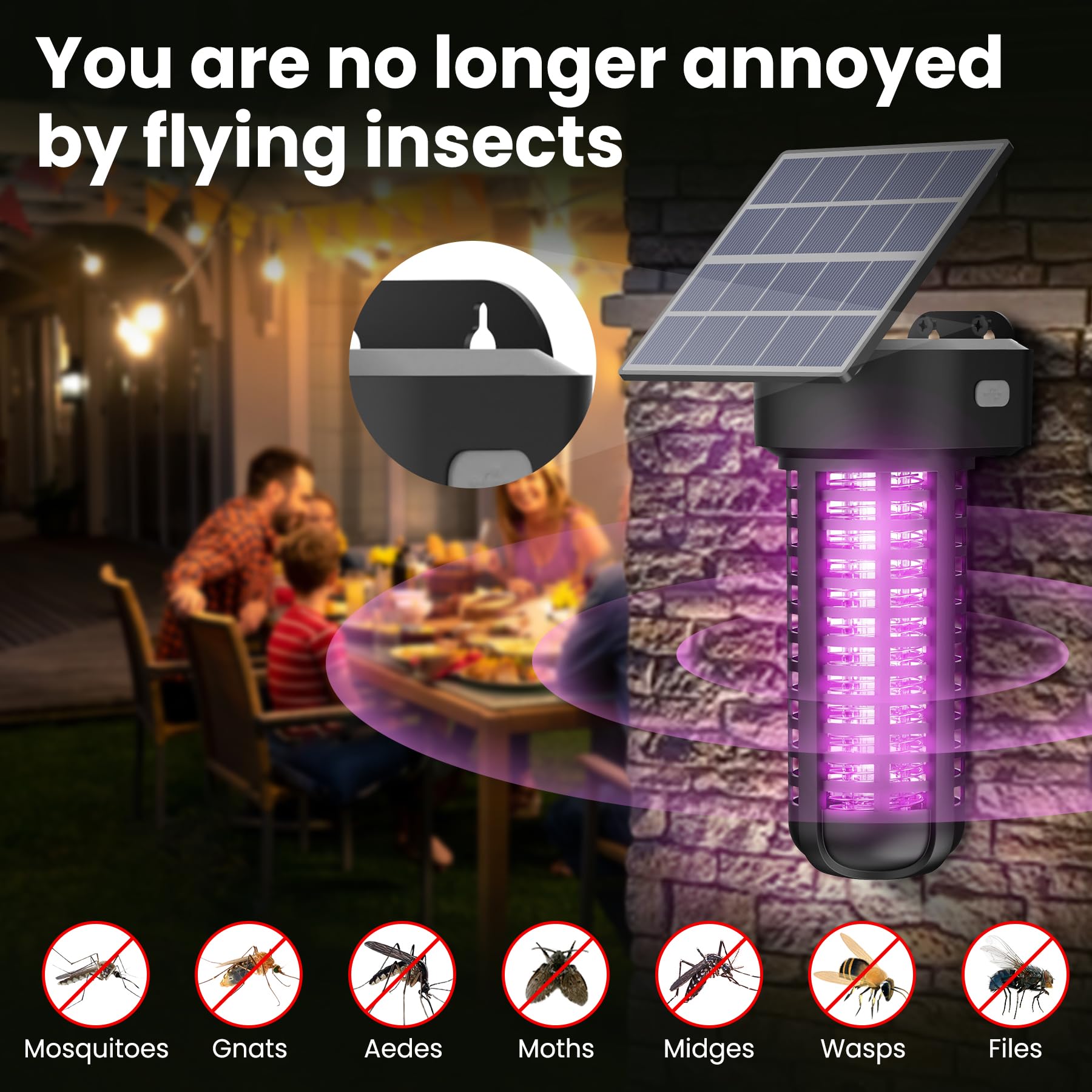 Solar Bug Zapper Outdoor 2 Pack, Garden Mosquito Zapper Waterproof & Cordless & Rechargeable & Auto On/Off,Flying Insect Zapper Mosquito Killer Lamp Mosquito Catcher Decorative Light for Patio