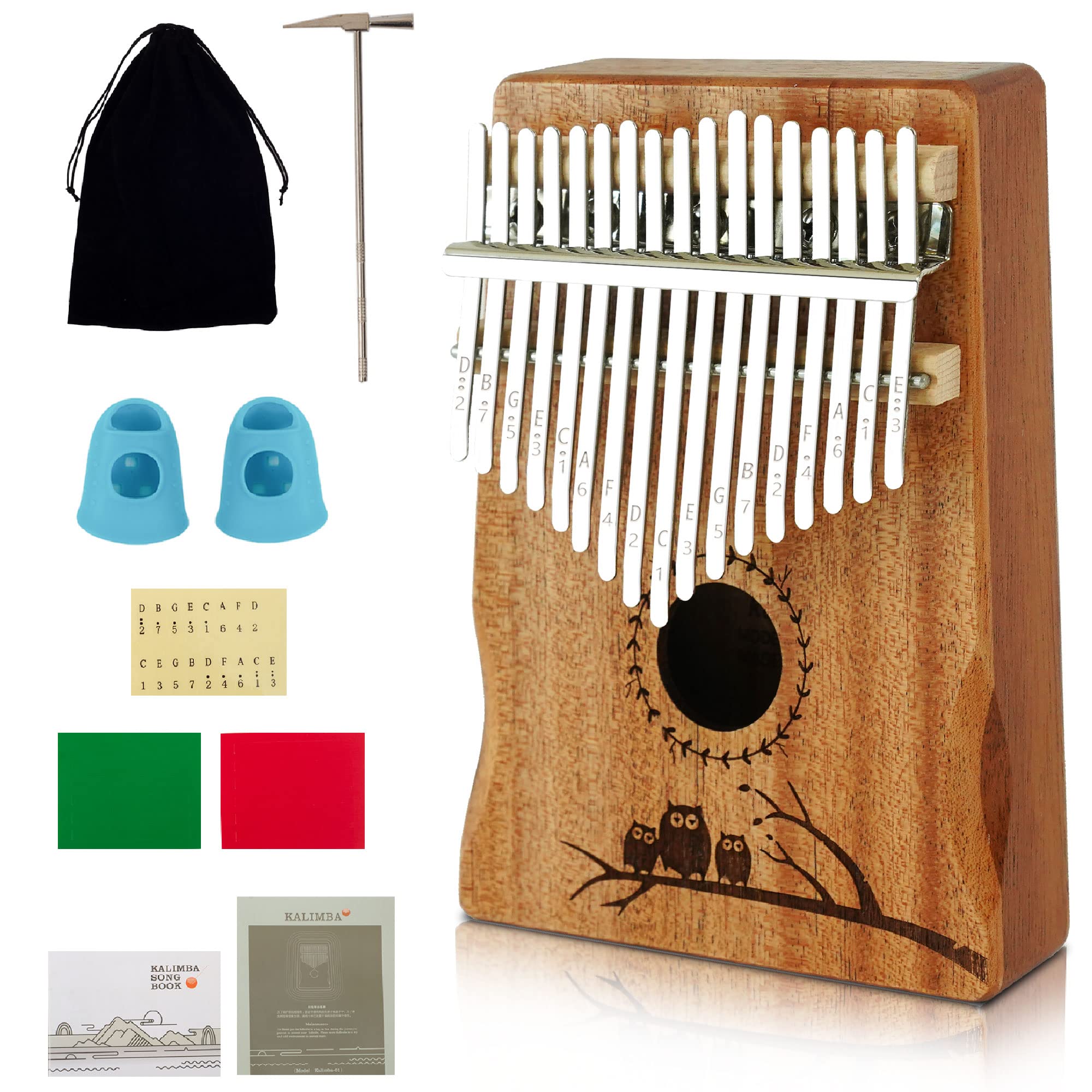 Kalimba Thumb Piano 17 Keys, Portable Finger Piano Musical Instruments Gift for Kids, Adults, Beginners, Professionals, Includes Tuning Hammer & More