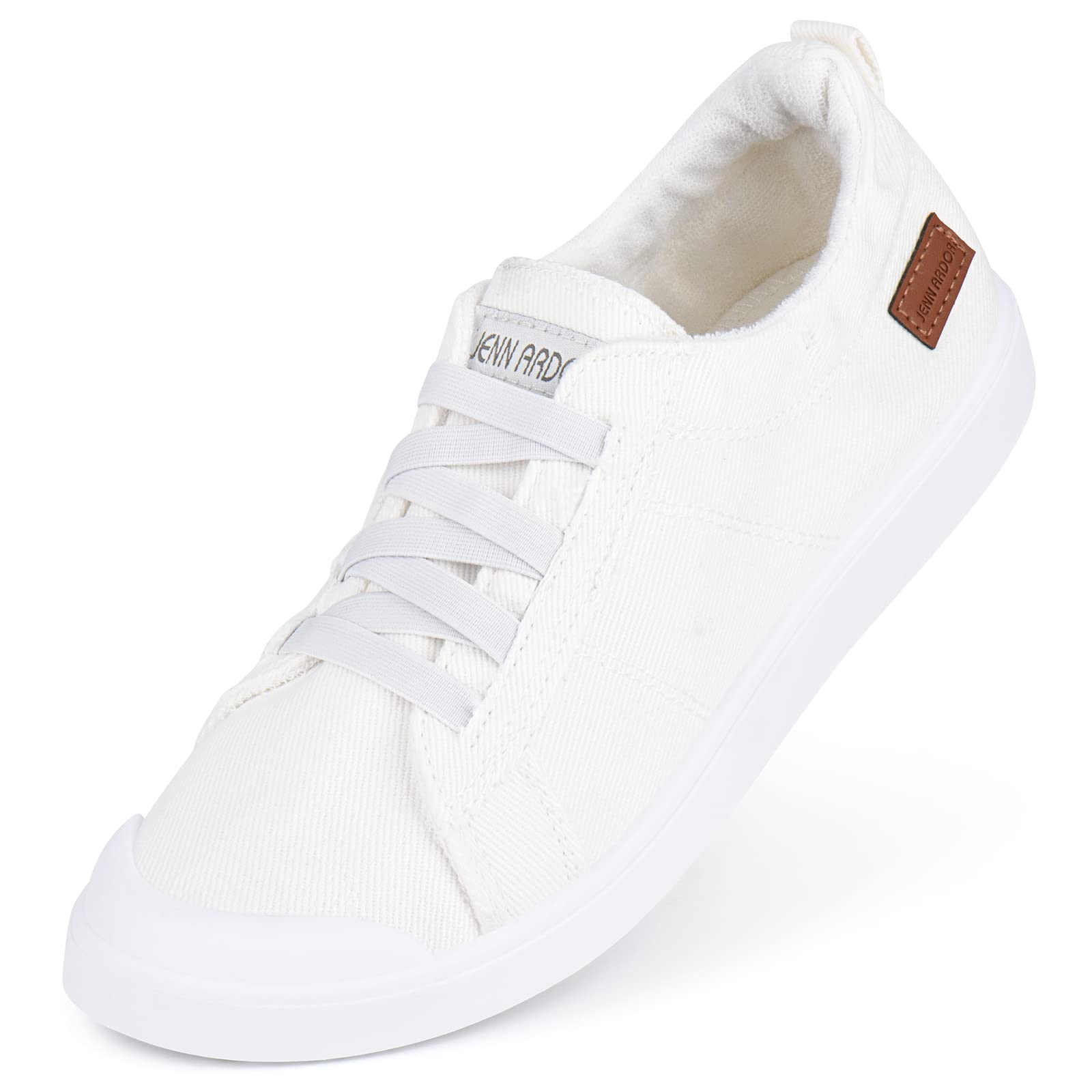 JENN ARDOR Womens Stylish Canvas Slip On Sneakers Low Top Casual Walking Shoes with Comfort, Durable, Lightweight, Non-Slip A-White