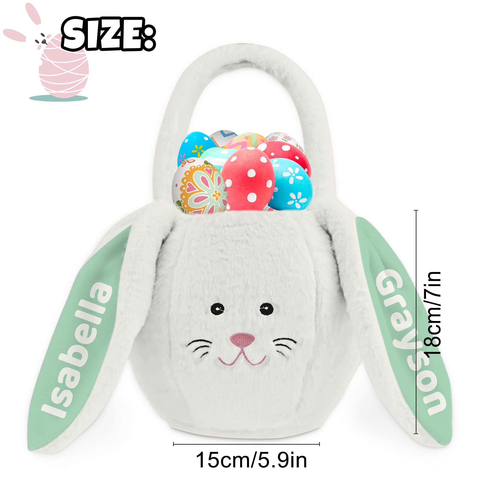 Personalized Easter Basket with Name Custom Plush Easter Buny Baskets Long Ear Bags for Boys Girls Kids Eggs Candy Gifts