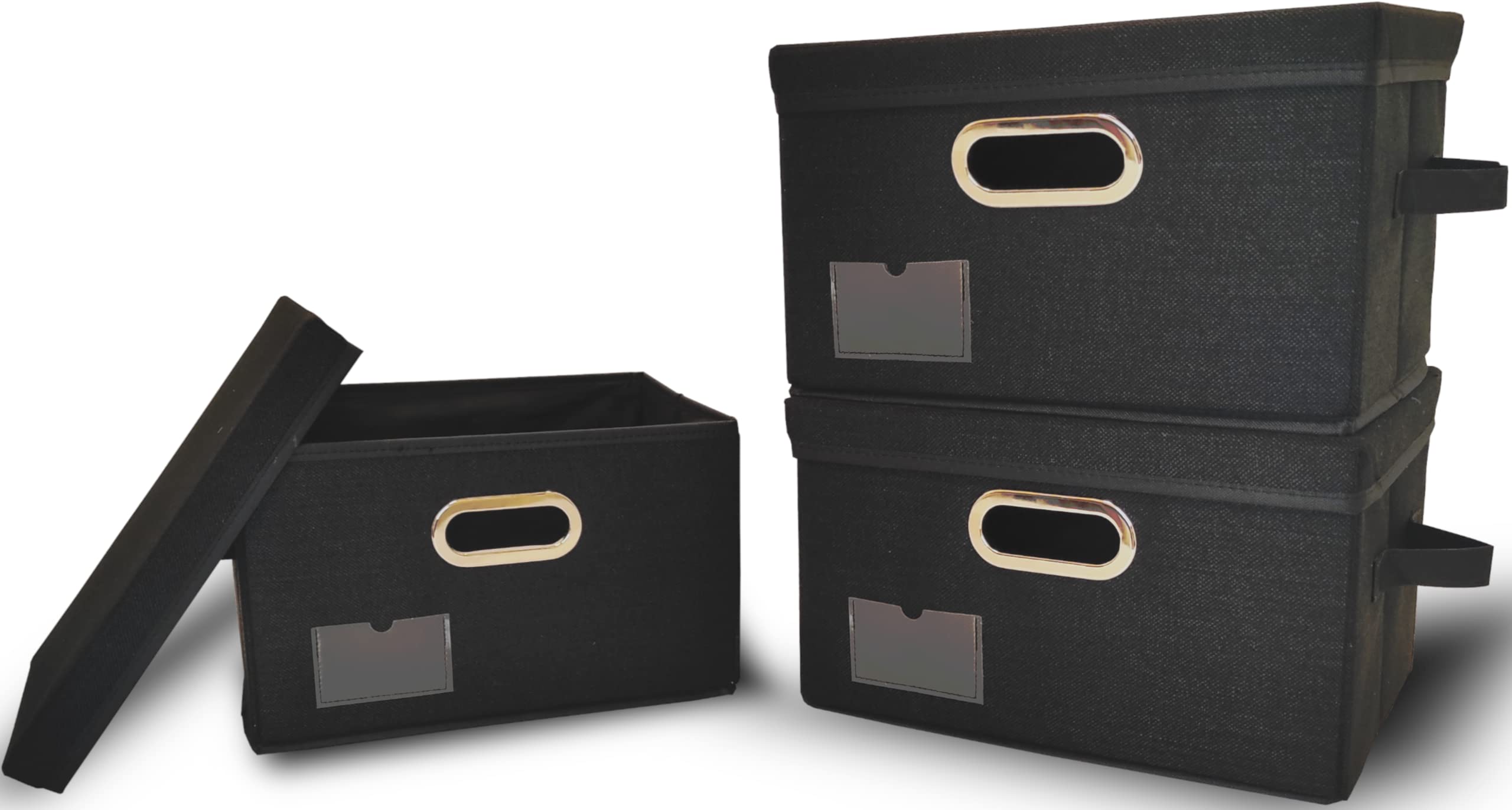 Larg black storage bins with lids [3-Pack], storage box with lid [14.5" L x 10" W x 3.9" H], storage boxes decorative, Foldable Storage Boxes Organizer