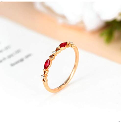 KnBoB Women Bow-Knot Round Shape 0.15ct Ruby Ring 18K Rose Gold Promise Wedding Engagement Bridal Anniversary Ring Size 8.5