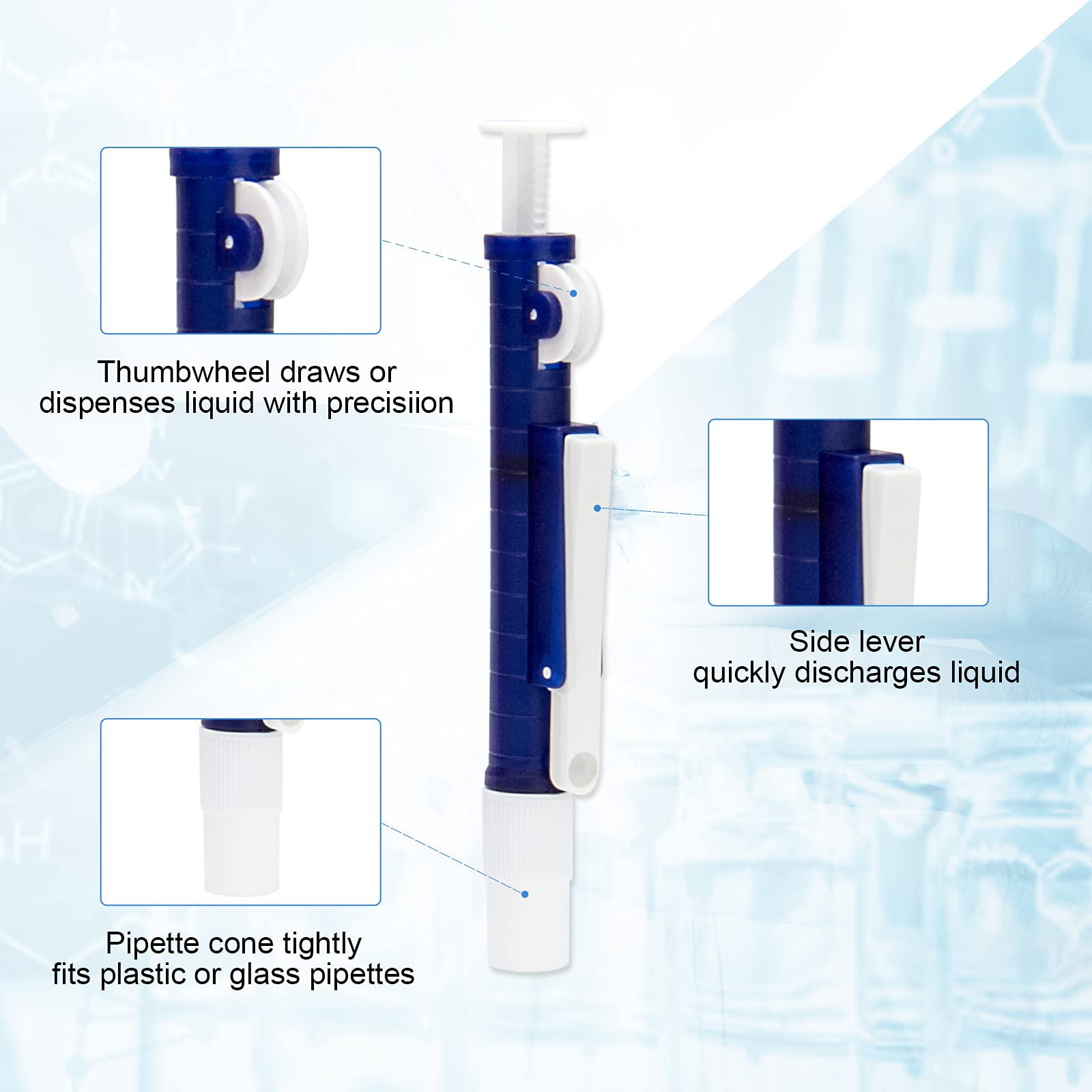 Pipette Pumps, Set of 10 Lab Pipettes Pumps, 2ml Blue, Fit Plastic or Glass Pipettes