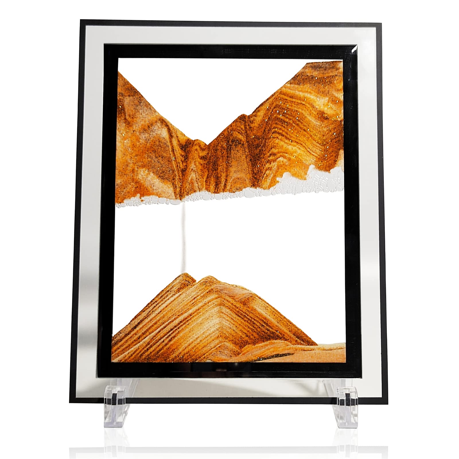 Mayvilife Moving Sand Art, 8 * 10'' Rectangle 3D Art Sandscape Display Natural Sand Painting Dynamic for Home Office Decor & Kids Gift-Yellow