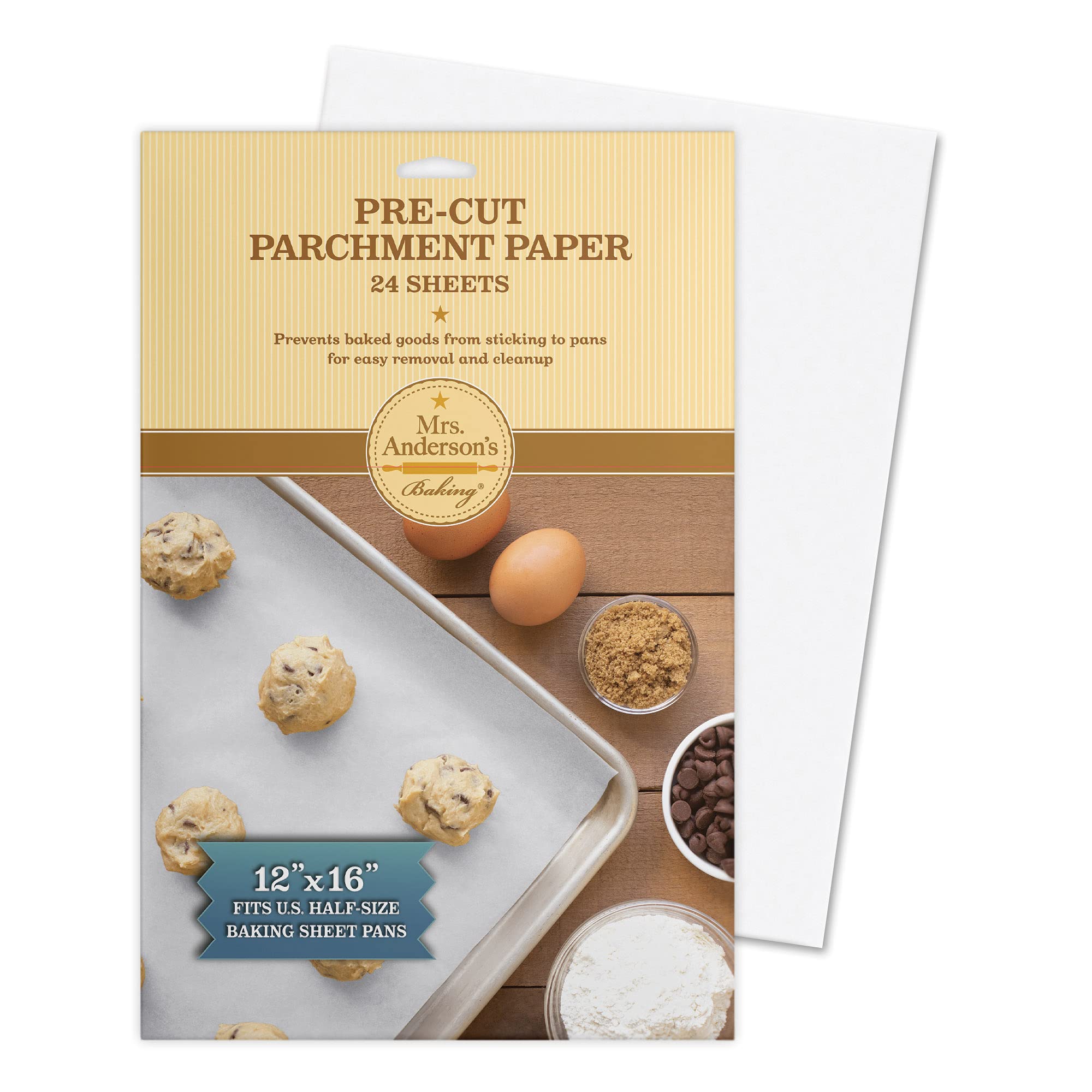 Mrs. Andersonās Baking Non-Stick Pre-Cut Parchment Paper Sheets, 12 x 16-Inches, 24 Sheets