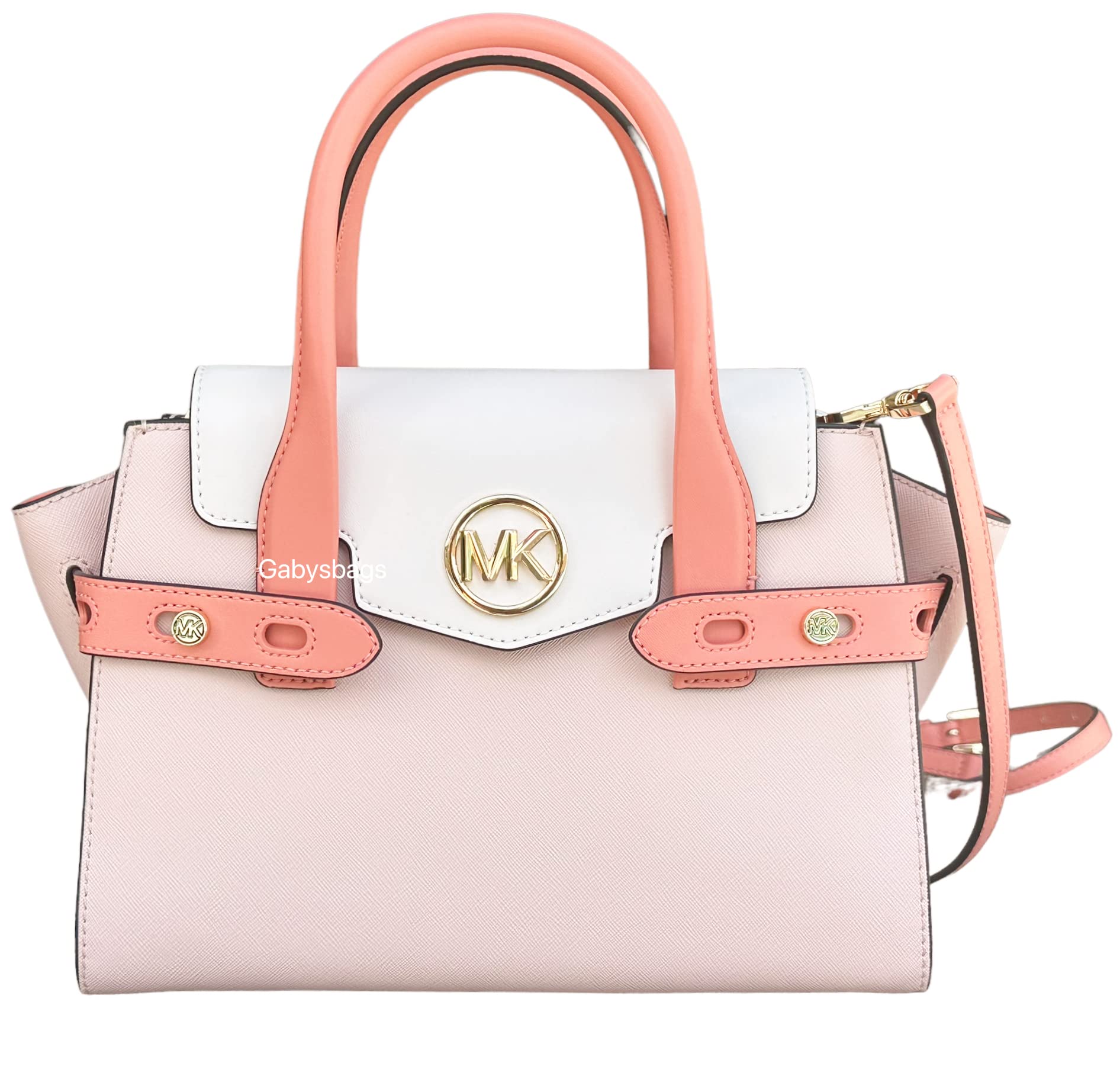 Michael Kors Carmen Medium Flap Satchel Colorblock Powder Blush Pink Multi
