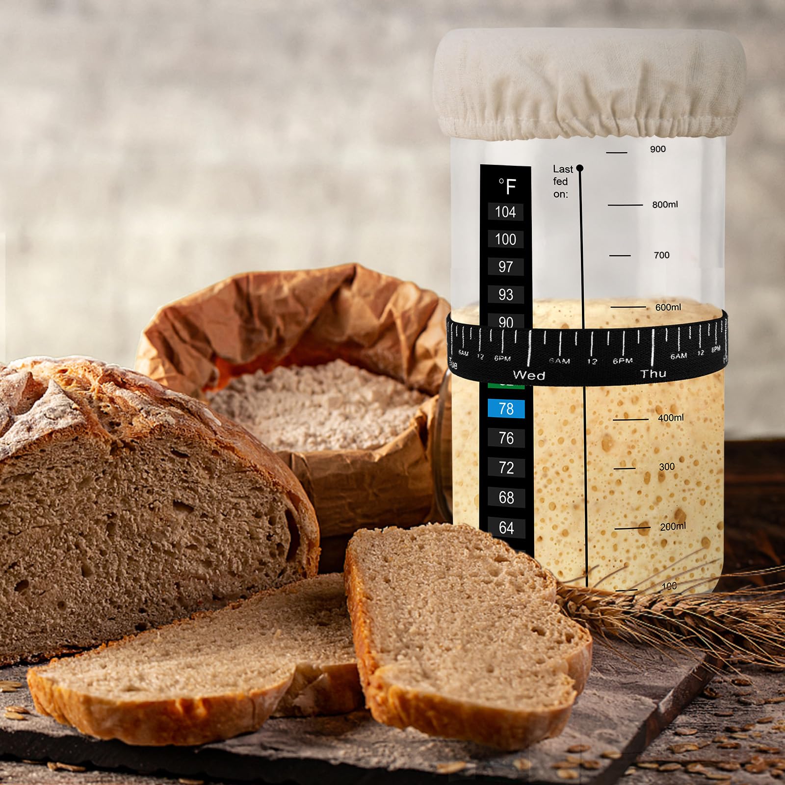 Tyniaide 35oz/1000ml Sourdough Starter Kit β Extra Thermometer Strips and Breathable Covers Included in Sourdough Starter Jar β A Perfect Sourdough Bread Starter Kit for Beginners to Expert