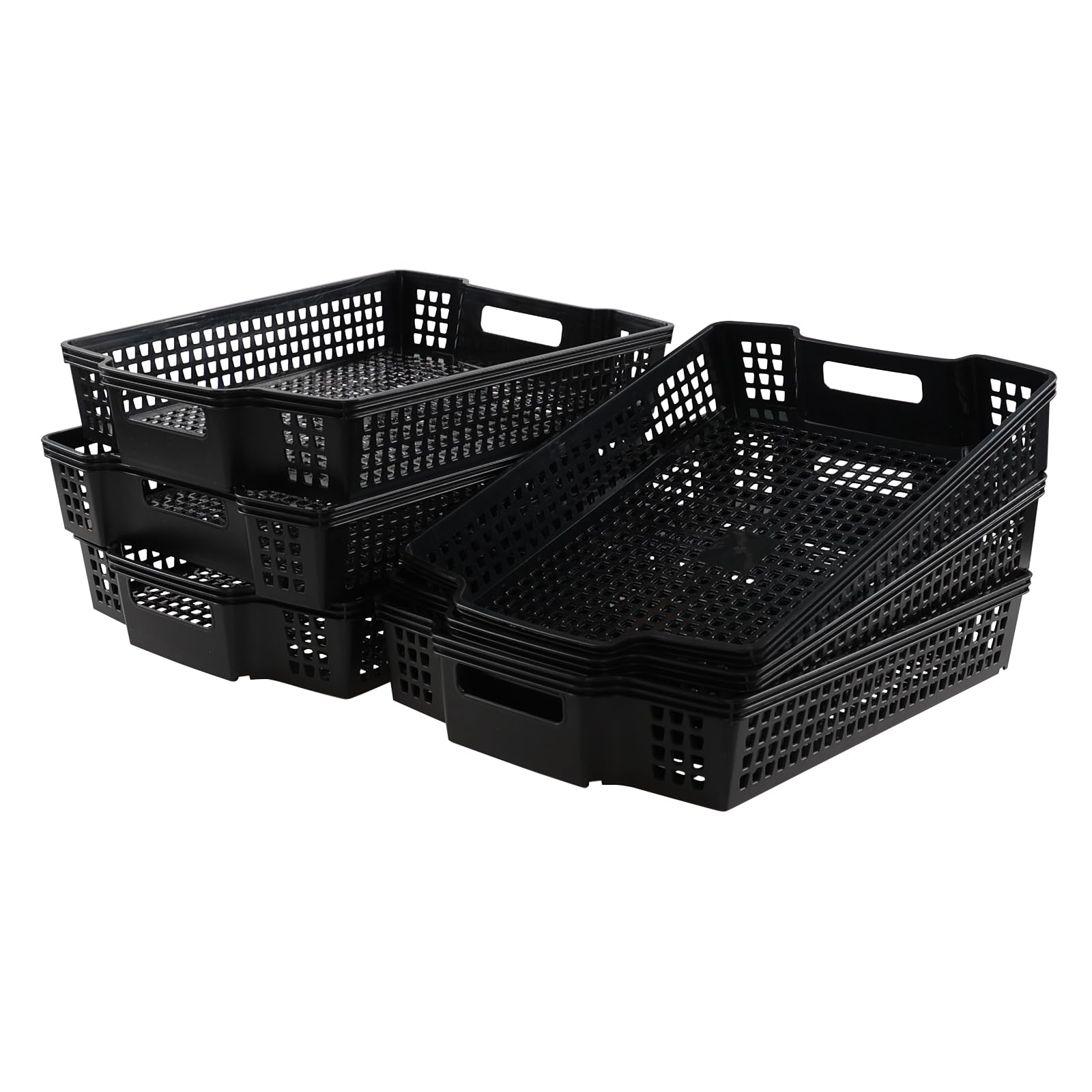 Yuright 6 Packs Stacking Storage Basket Tray, Plastic A4 Paper Storage Baskets, Black