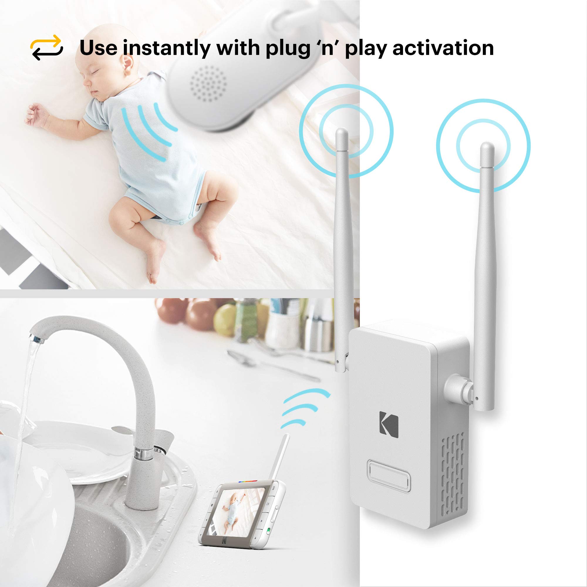 KODAK CHERISH R100 Video Baby Monitor Range Extender - Advanced Coverage (Up to 1500ft) With 10 Devices, 300mbs Wi-Fi Booster, 62/128-bit Encryption